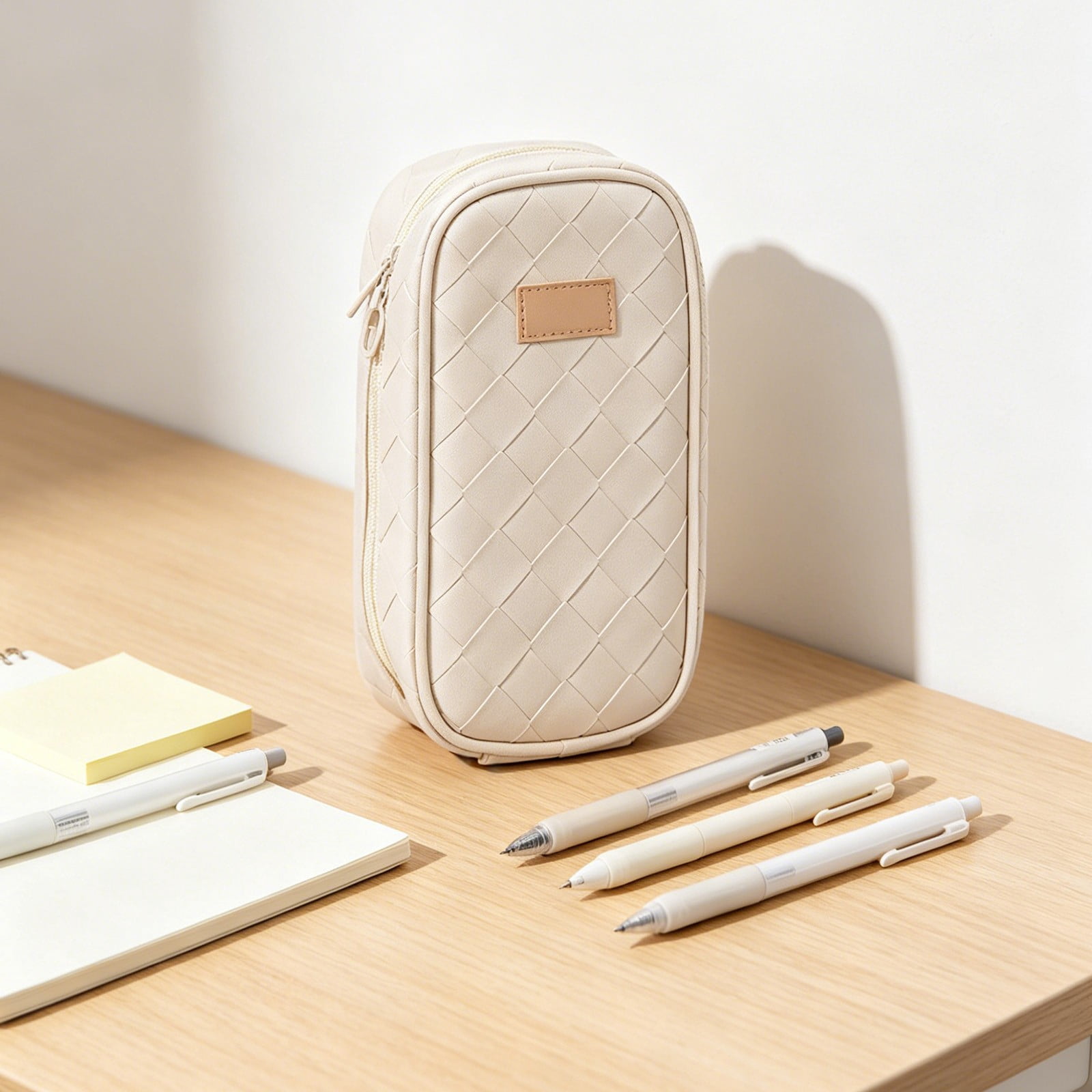 Amketima Large Capacity Woven Pencil Case Leather 8.26x4.33x2.36 in ...