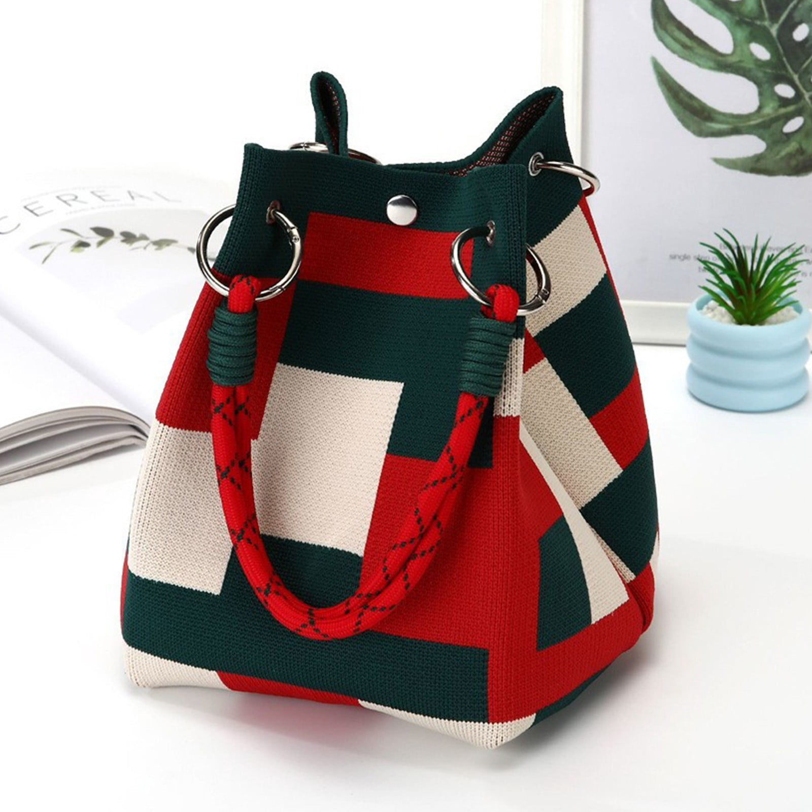 Amketima Lightweight Knitted Handbag Stylish Casual Tote Shoulder Bag ...