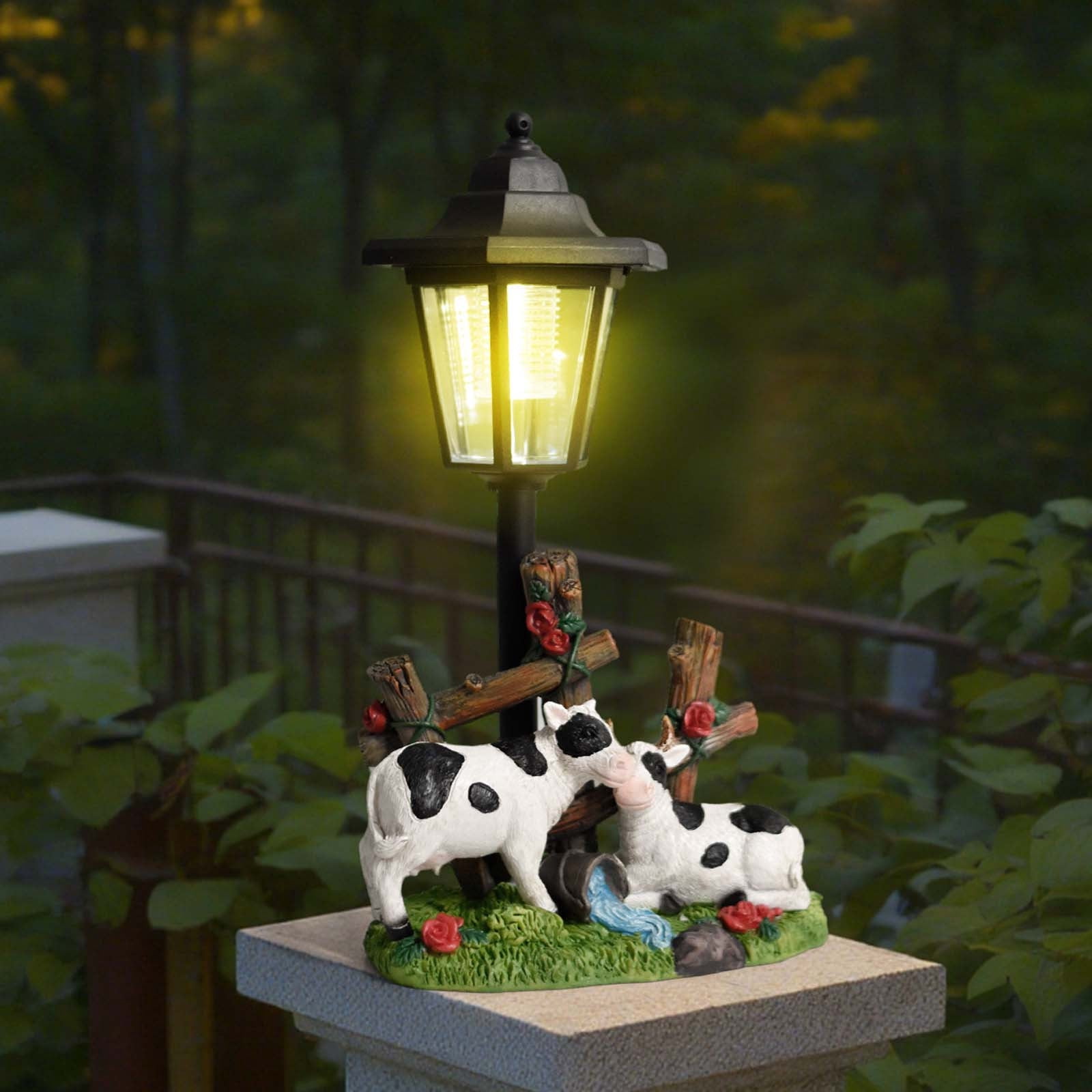 Amketima Resin Flowerpot Cow Statue Solar Outdoor Light Decoration Cow ...