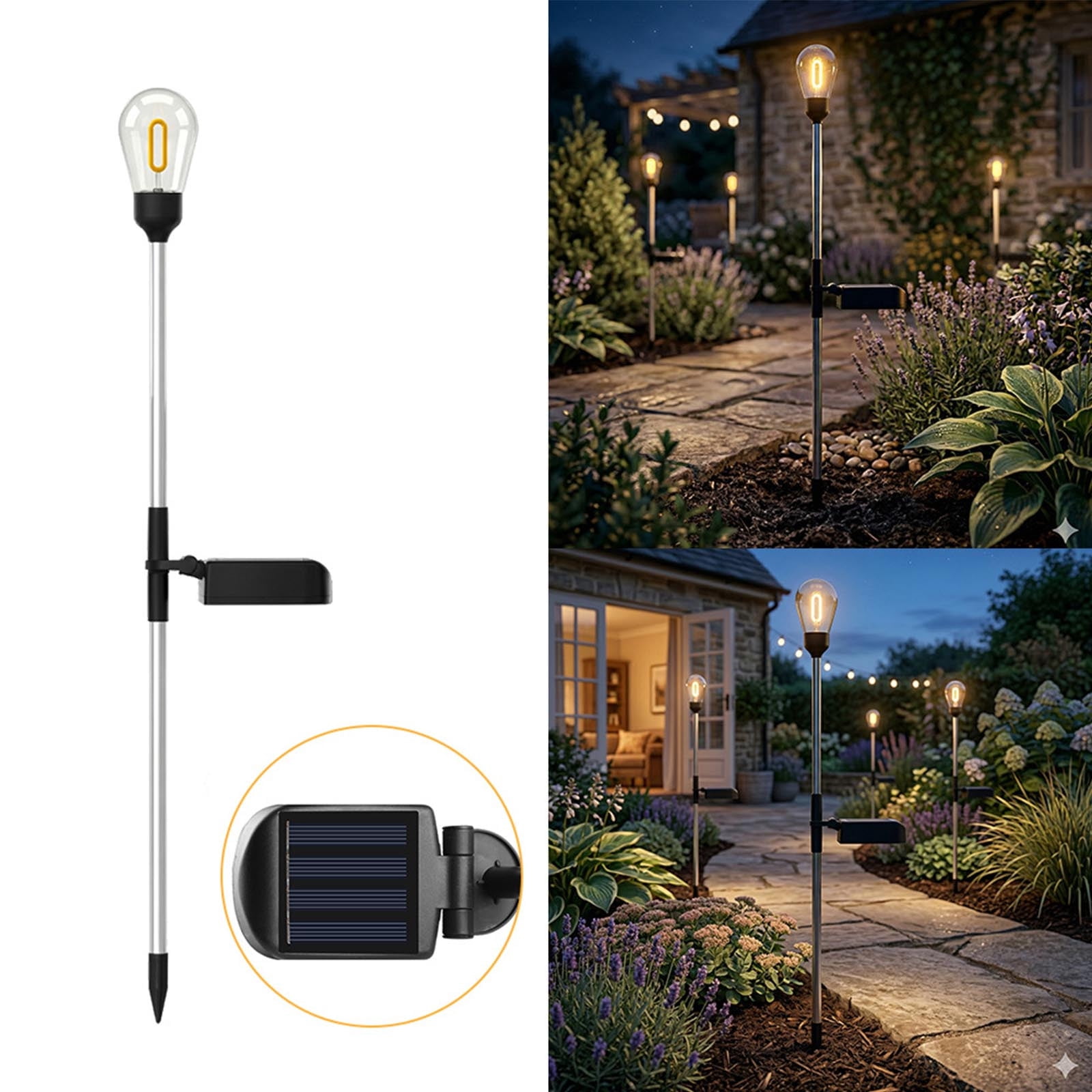 Amketima Solar Powered Tungsten Filament Lawn Light Outdoor Garden ...