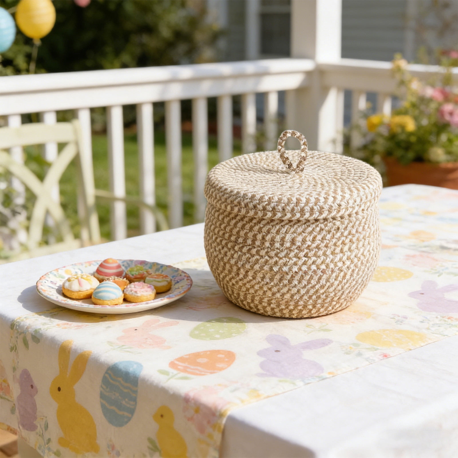 Amketima Storage Basket Handwoven Cotton Rope Round with Lid Decorative ...