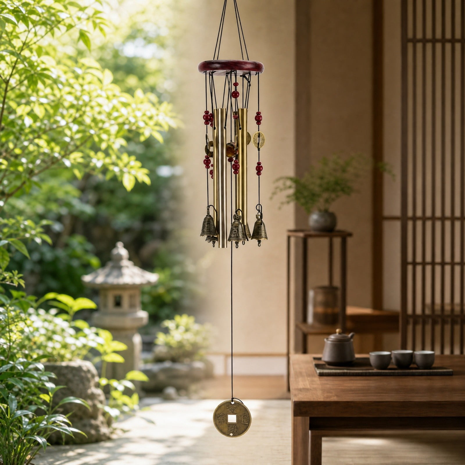 Amketima Vintage Metal Wind Chime with Bells and Wooden Top, Decorative ...