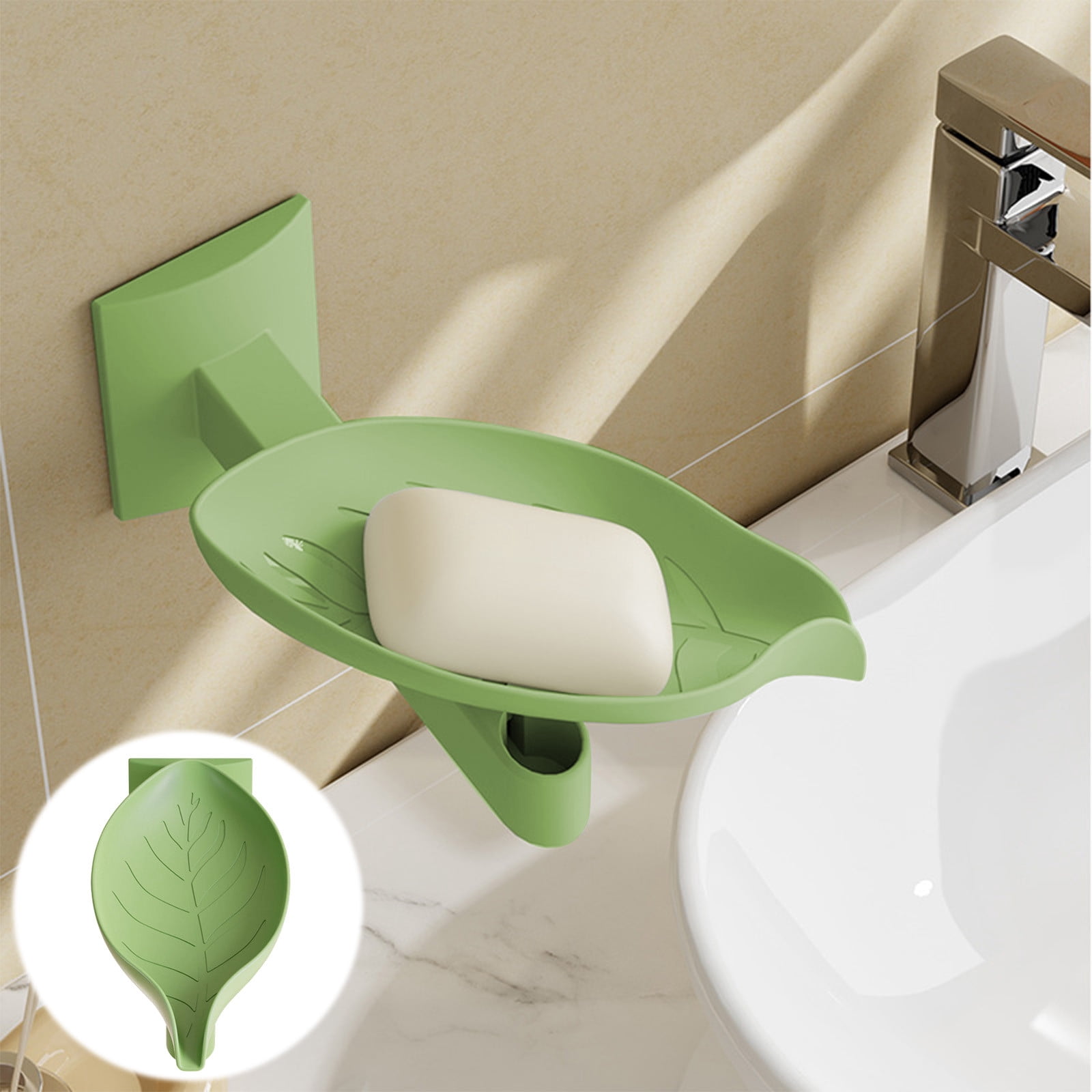 Amketima Wall Mounted Leaf Shaped Soap Holder Rotatable Drainage Soap ...