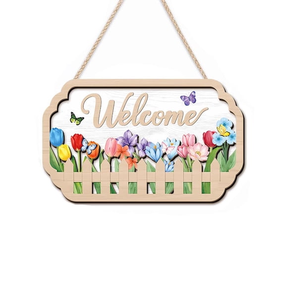 Amketima Wood Welcome Sign for Garden Entry Door, Rustic Flower Decor ...