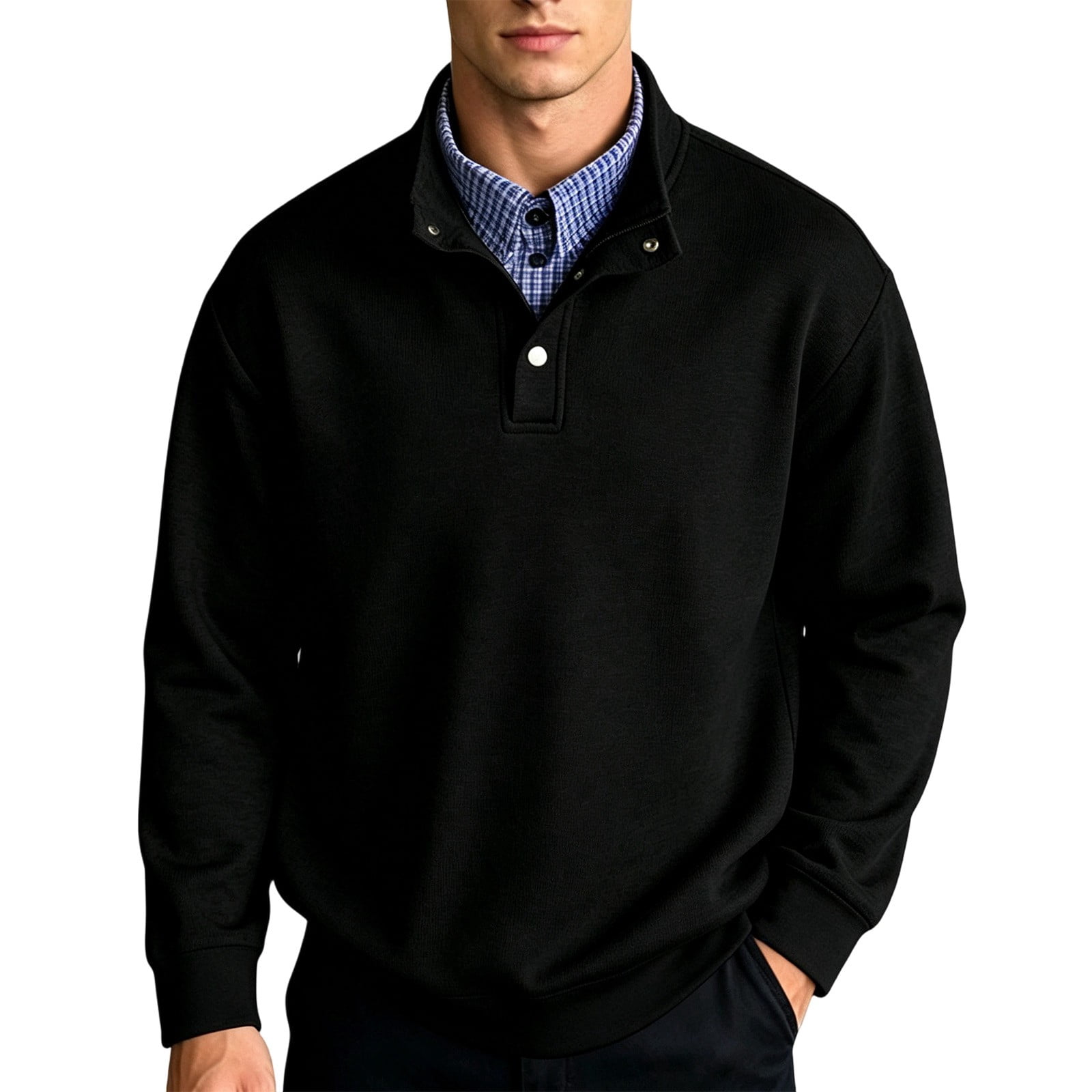Amkhujs Mens Sweatshirts Breathable Loose Collared Fake Two‑Piece ...