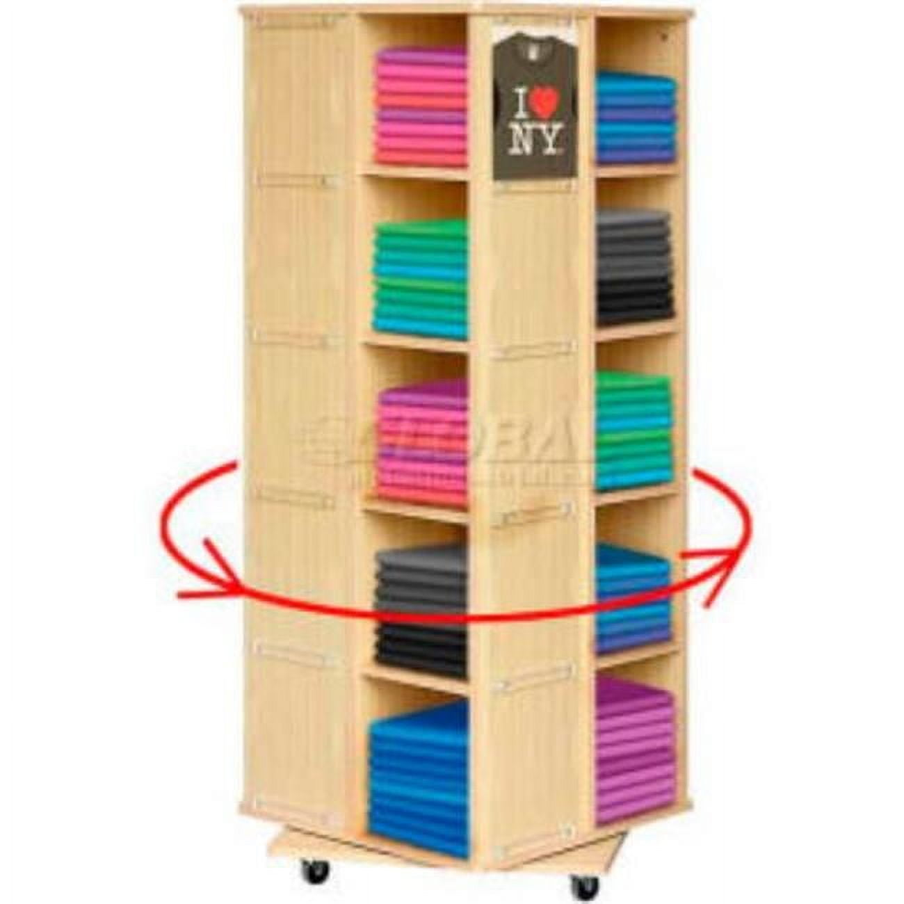 Amko Displays 20 Bin Rotating T-Shirt Display with Clear Front - 23.5 x 23.5 x 63 in. - Maple ...