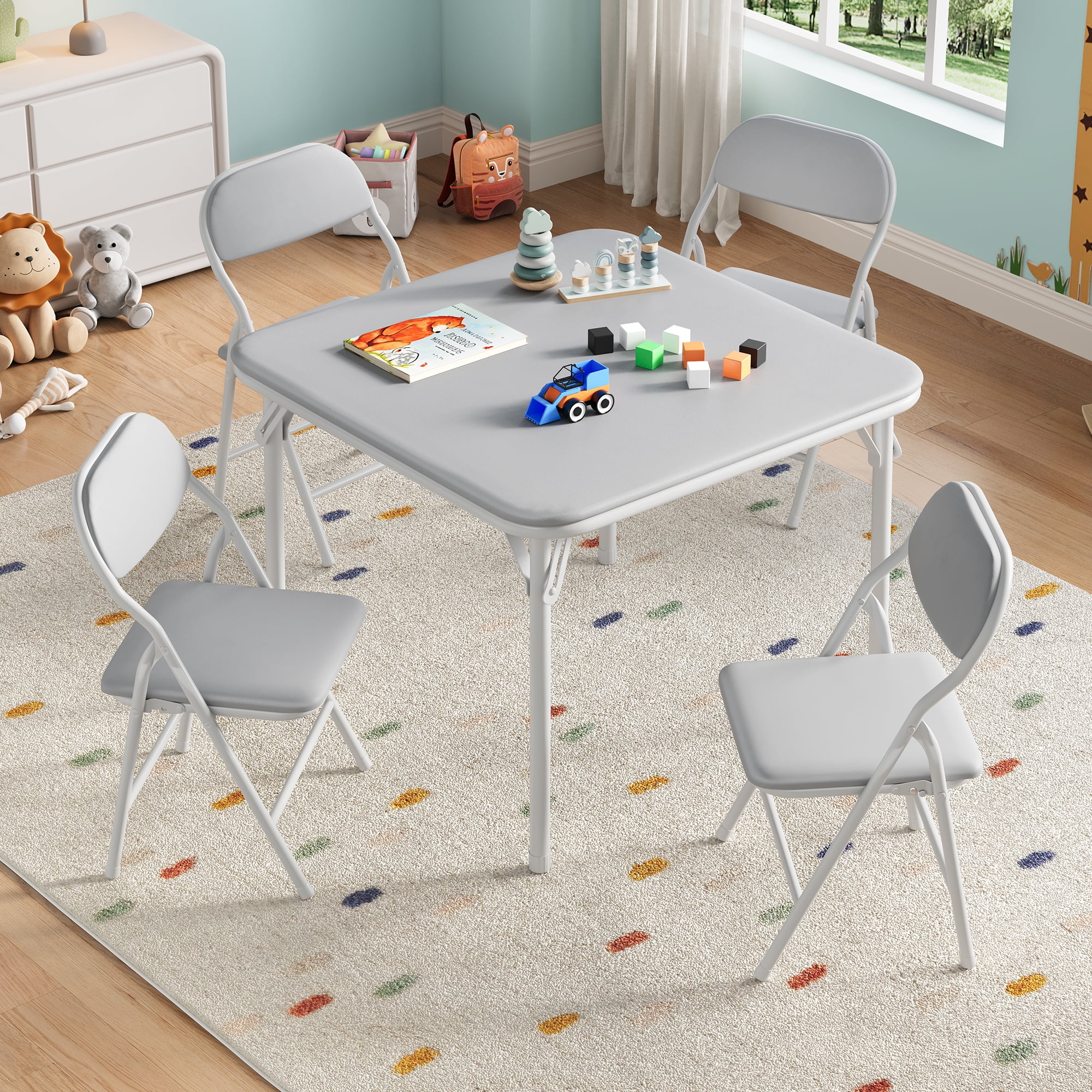 Amkui 3 Piece | 5 Piece Portable Folding Kids Table and Chairs Set for ...