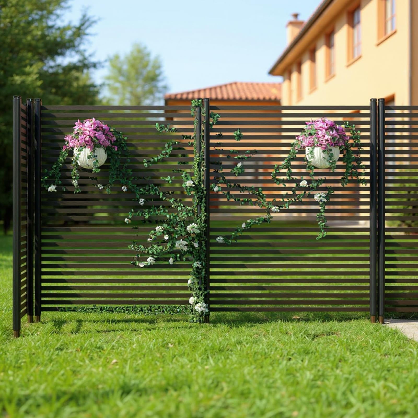Amkui 47X35" Outdoor Privacy Screen Fence, 2-Panel Metal Decorative ...