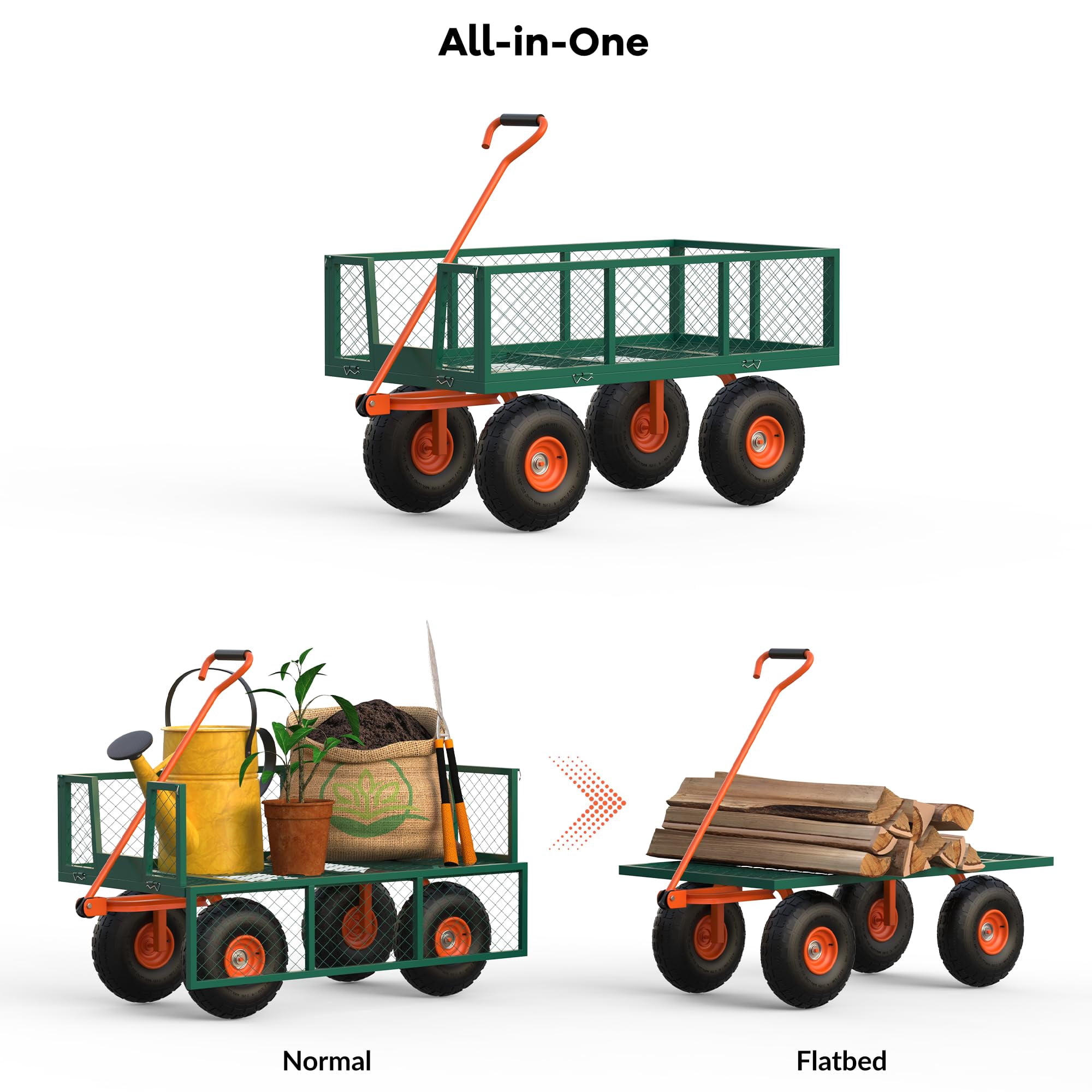 Amkui Heavy Duty Steel Garden Cart 500/900/1200 Lb Capacity, Utility ...