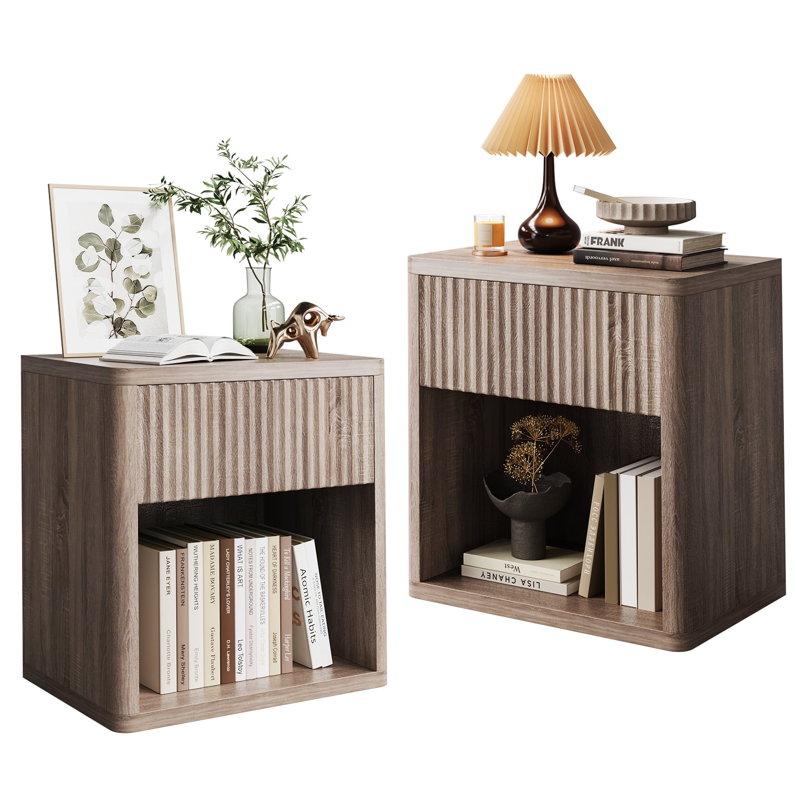 Amkui Night Stand Set 2, Small Nightstand with Wave Drawers,Bed Side ...