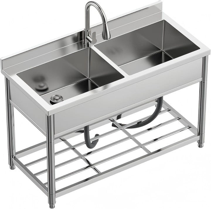 Amkui Stainless Utility Sink, Freestanding Outdoor Sink with Adjustable ...
