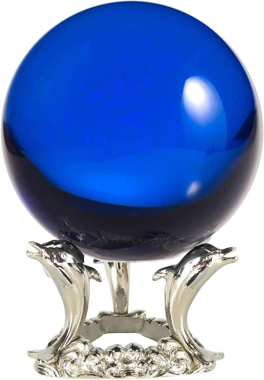 Amlong Crystal Blue Crystal Ball 110mm (4.2 in.) with Dolphin Stand and ...