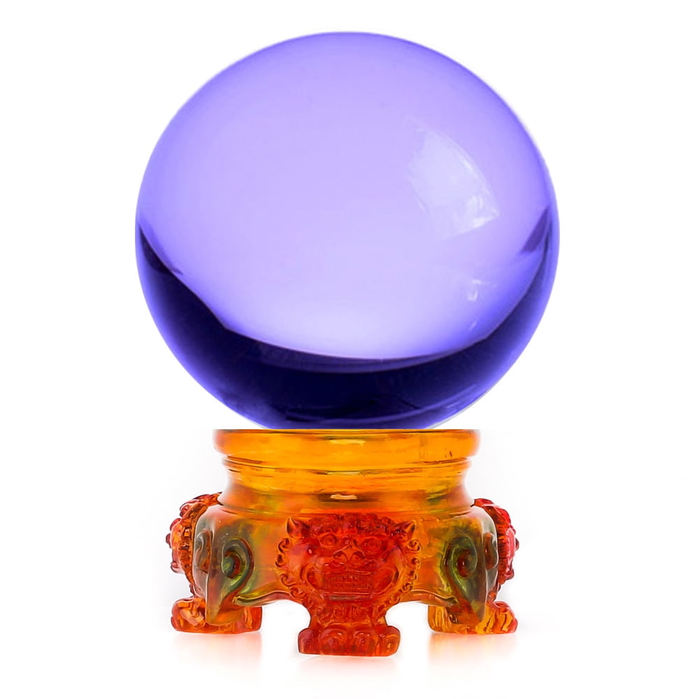 Amlong Crystal Purple 3 in. (80mm) Crystal Ball with Rainbow Lion Stand ...