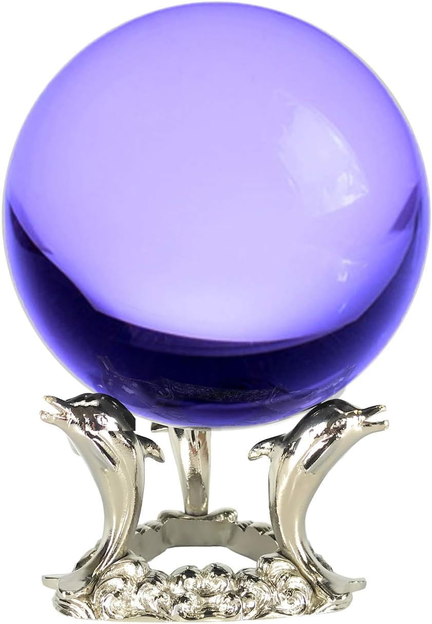 Amlong Crystal Purple Crystal Ball 110mm (4.2 in.) with Dolphin Stand ...