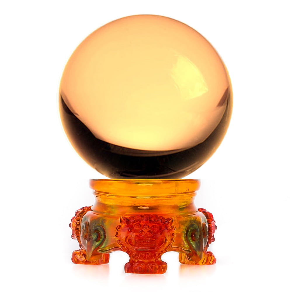 Amlong Crystal Yellow 3 in. (80mm) Crystal Ball with Rainbow Lion Stand ...