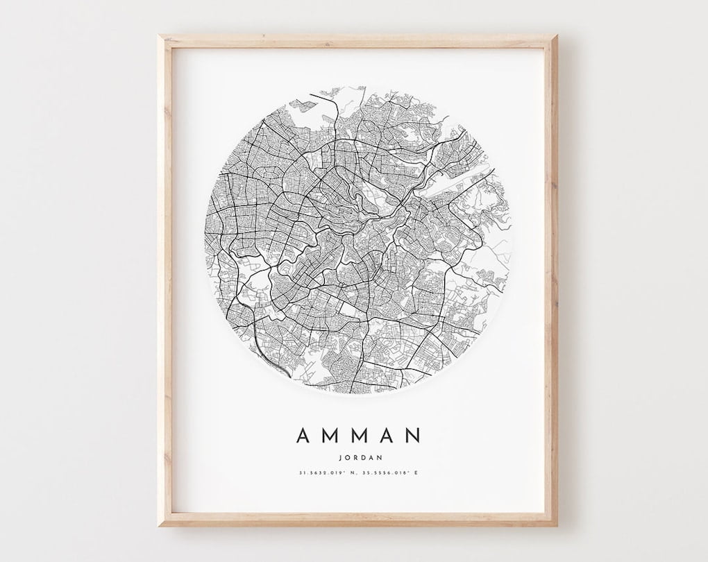 Amman Map Print, Amman Map Poster City Wall Art, Amman Road Map, Amman Print Street Map Decor ...