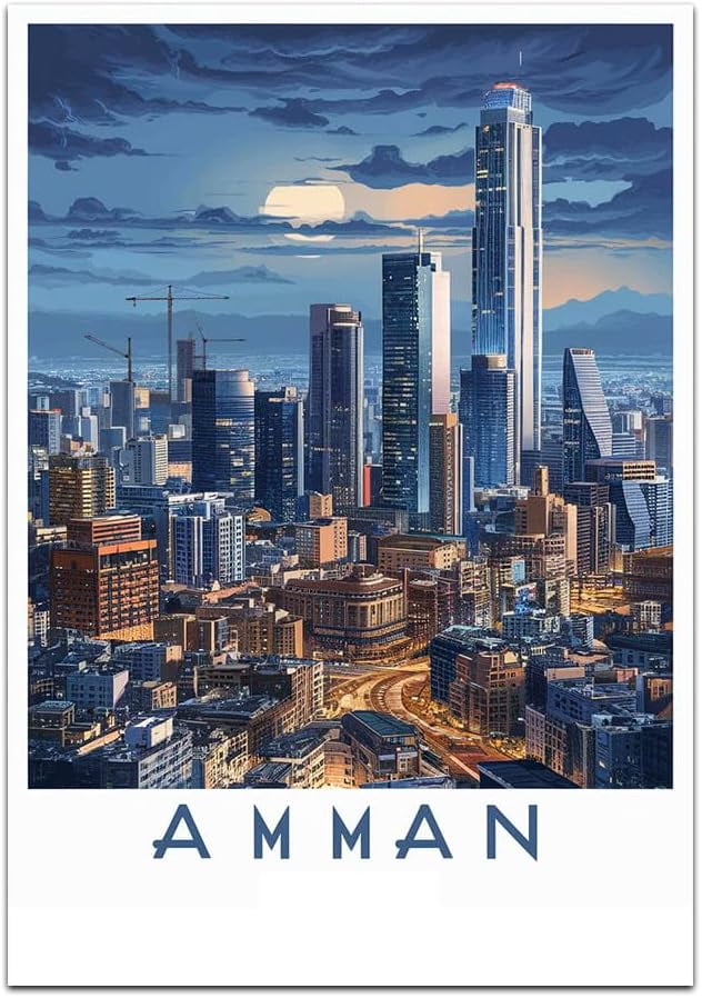 Amman Map Retro Style Travel Canvas, Amman Map Vintage Rustic Canvas ...