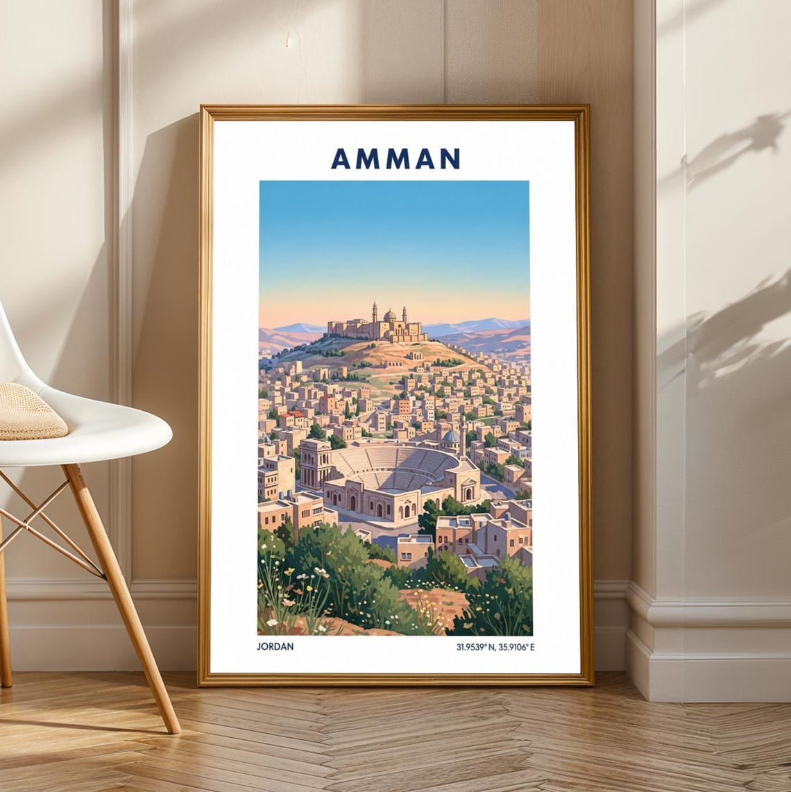 Amman Roman Amphitheater Poster – Blue And Beige Cityscape Art ...