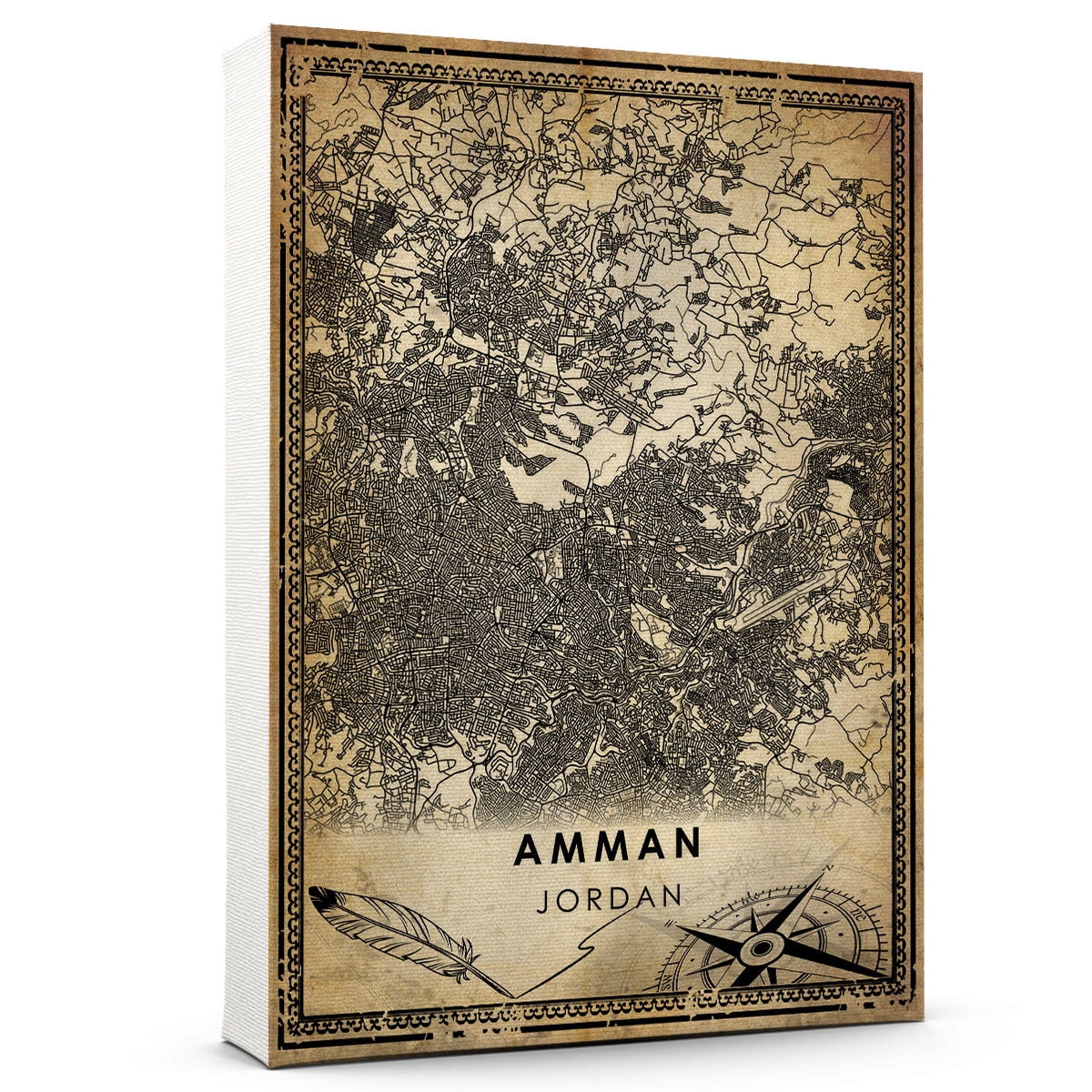 Amman Vintage Map Prints Canvas, Jordan Map Art Canvas, Canvas, Amman ...