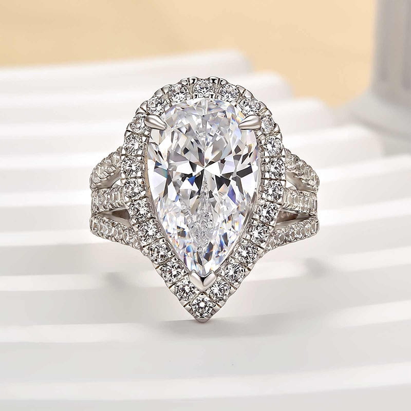 Ammo Jewel 2 Ct Pear Shape Simulated Diamond Engagement Ring with Halo ...