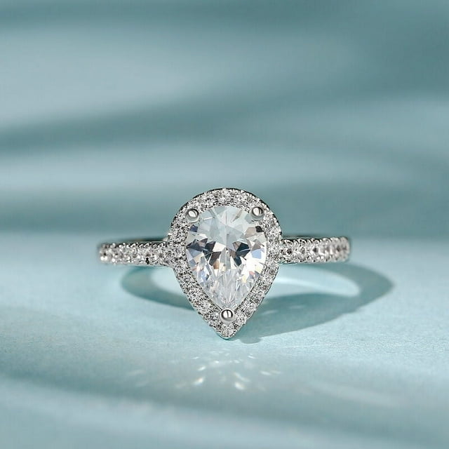 Ammo Jewel Pear Cut 1.7 Ct Lab Created Diamond Halo Engagement Rings ...