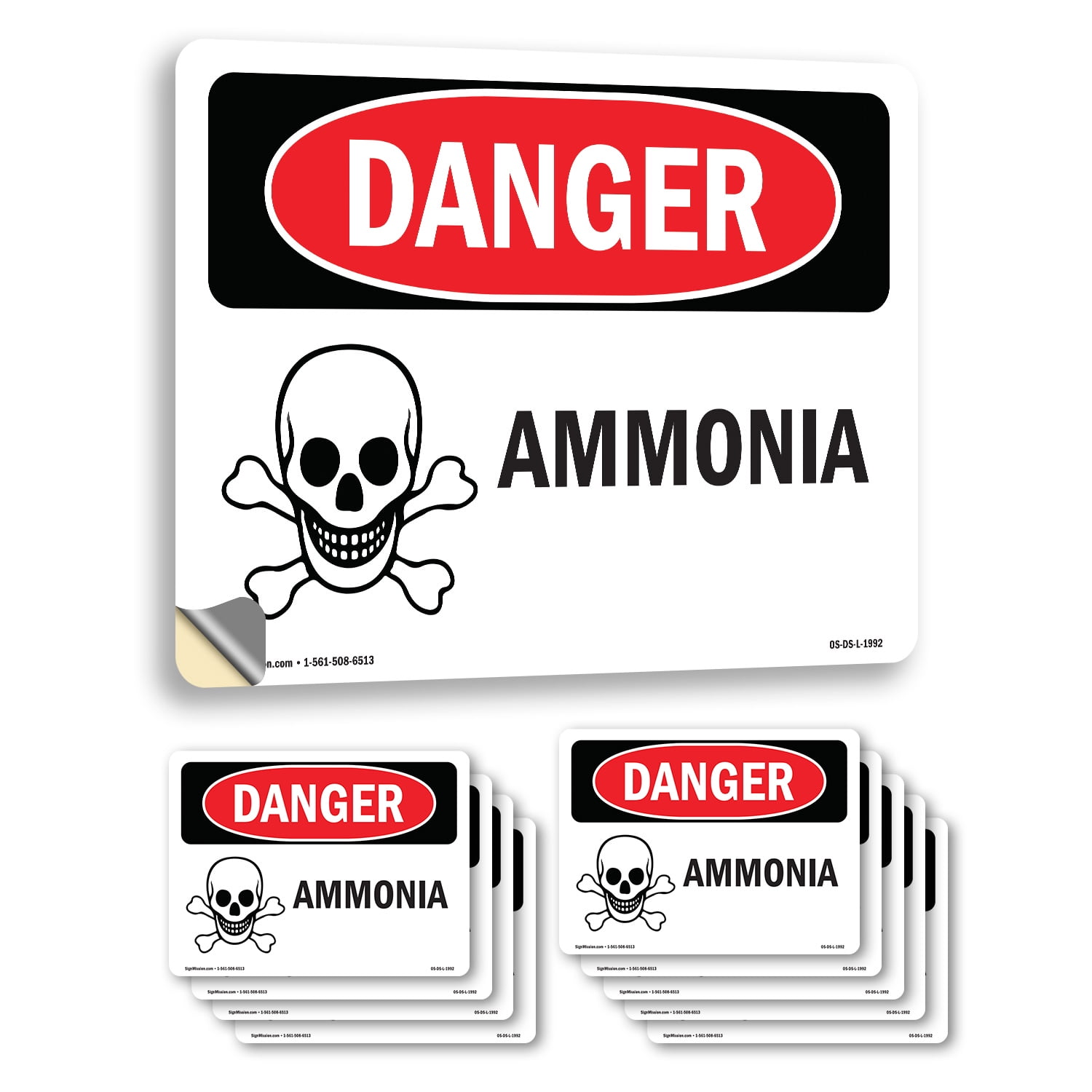 Ammonia OSHA Danger Vinyl Decal Label 24 Inch x 18 Inch - 10 Pack ...