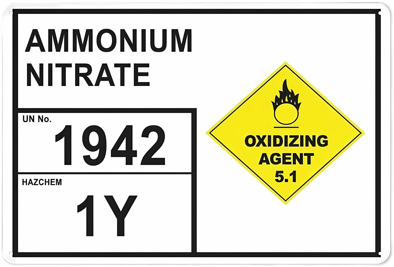 Ammonium Nitrate 1942 1Y Warning Sticker 12 x 8 Inches - Security Sign ...