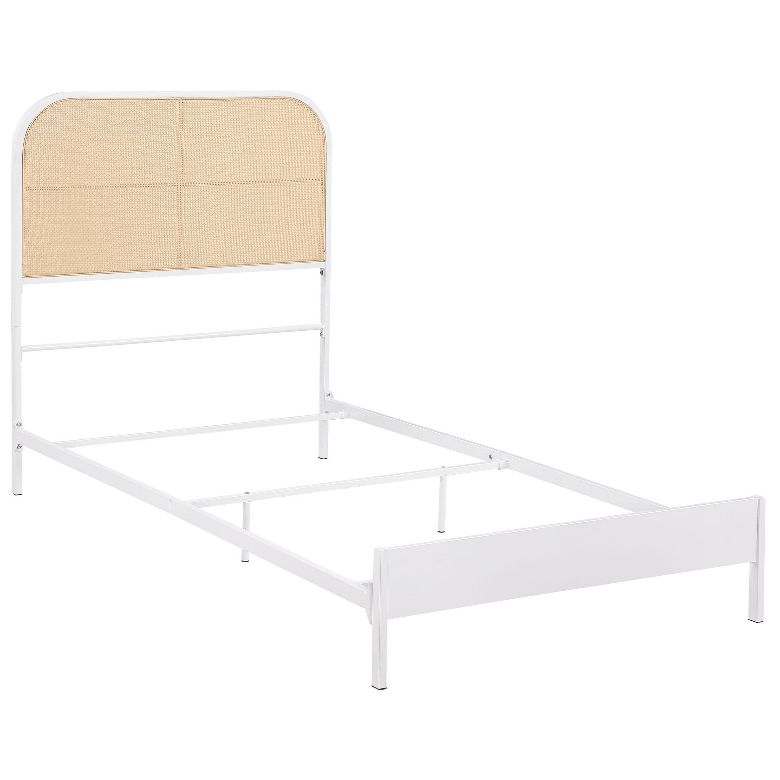 Ammy Twin Bed, Radio Weave Headboard, Brown Faux Rattan, White Metal ...