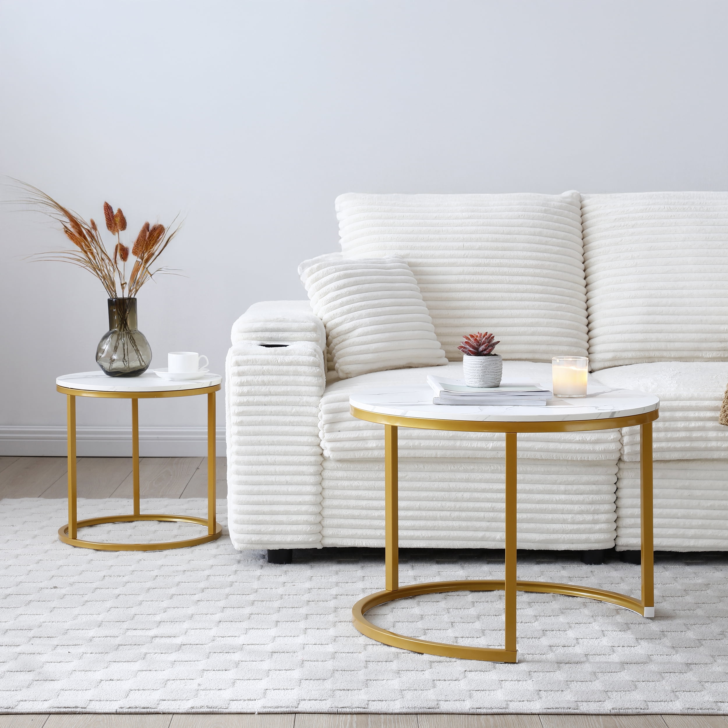 AmoDwell Nesting Coffee Table Set of 2, Round Sofa End Tables for ...