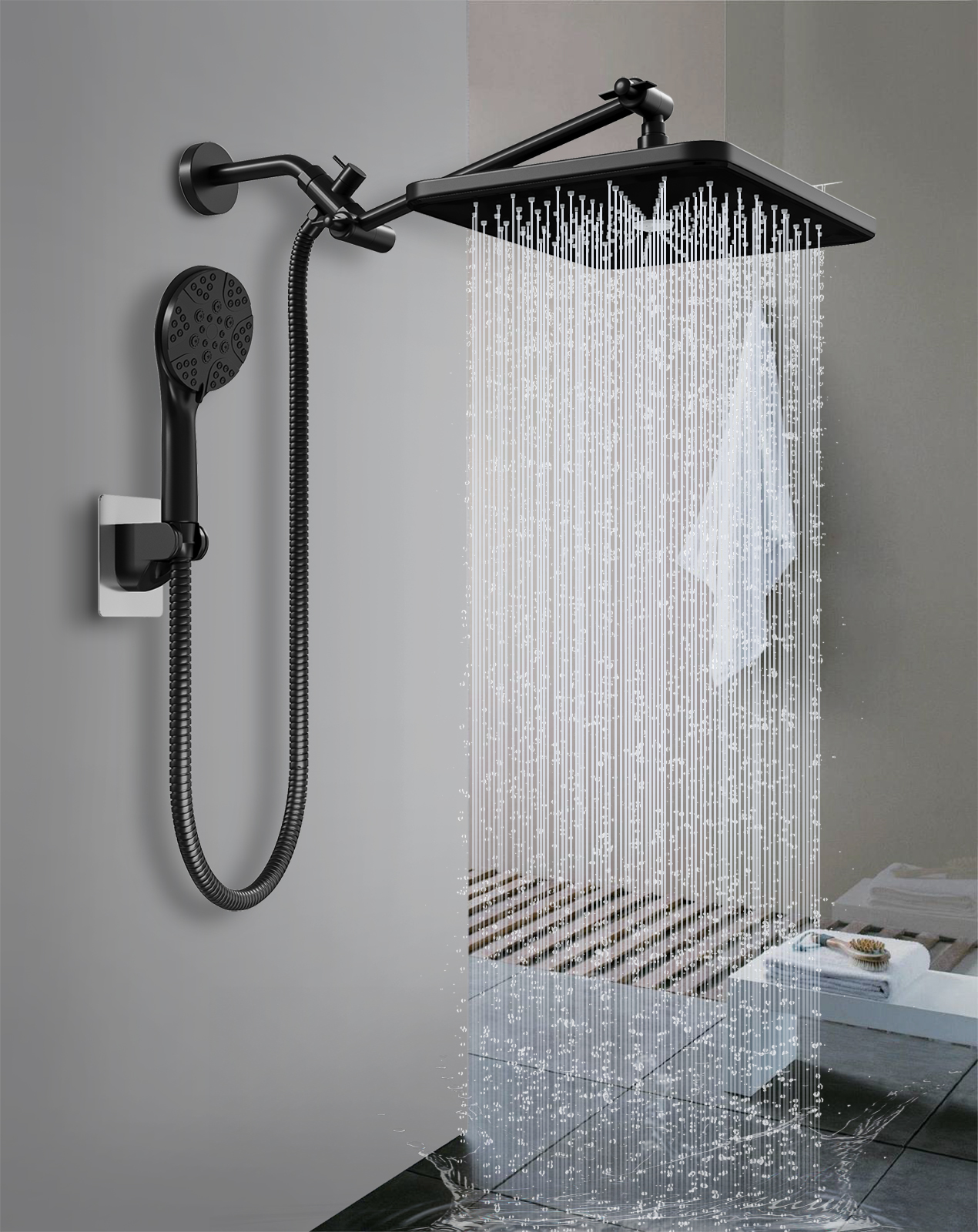 Shower Faucets Set, 10'' High Pressure Rainfall Shower Head Combo with ...