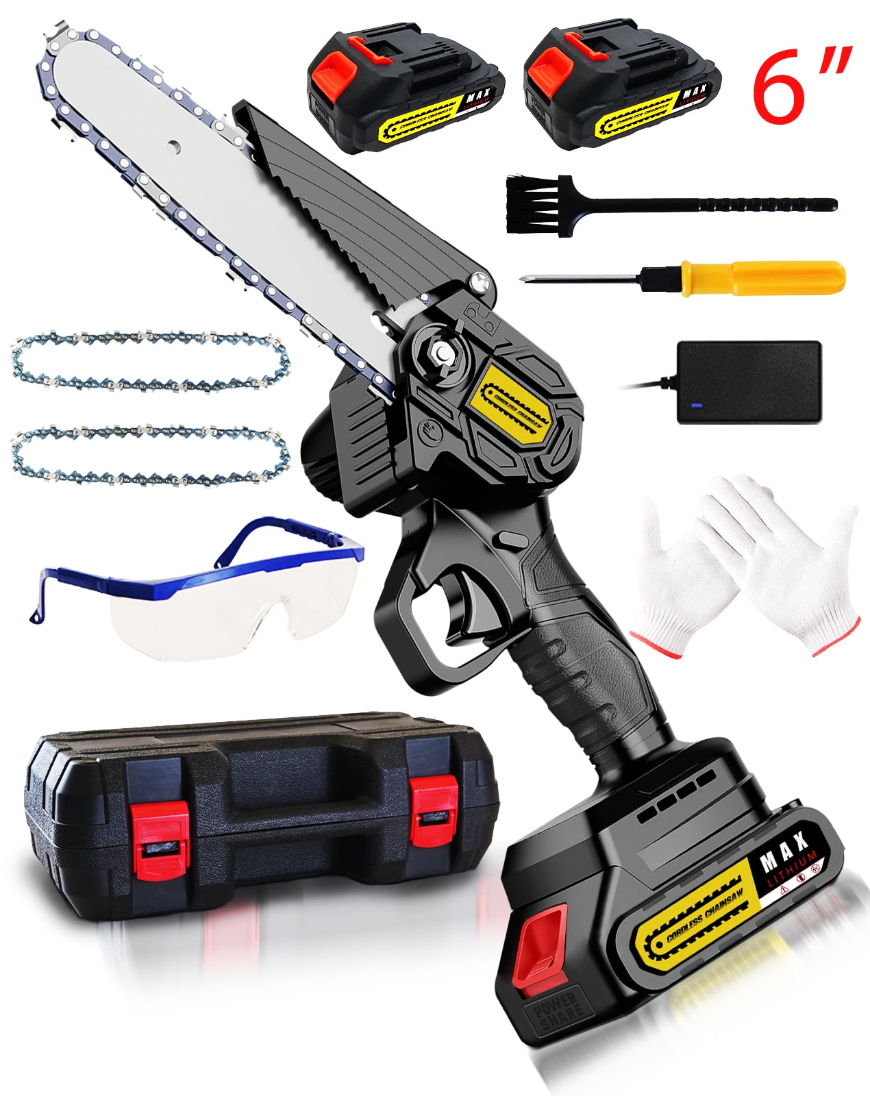 "Amobro 6"" Handheld Mini Chainsaw, Battery Operated, for Outdoor Tree ...