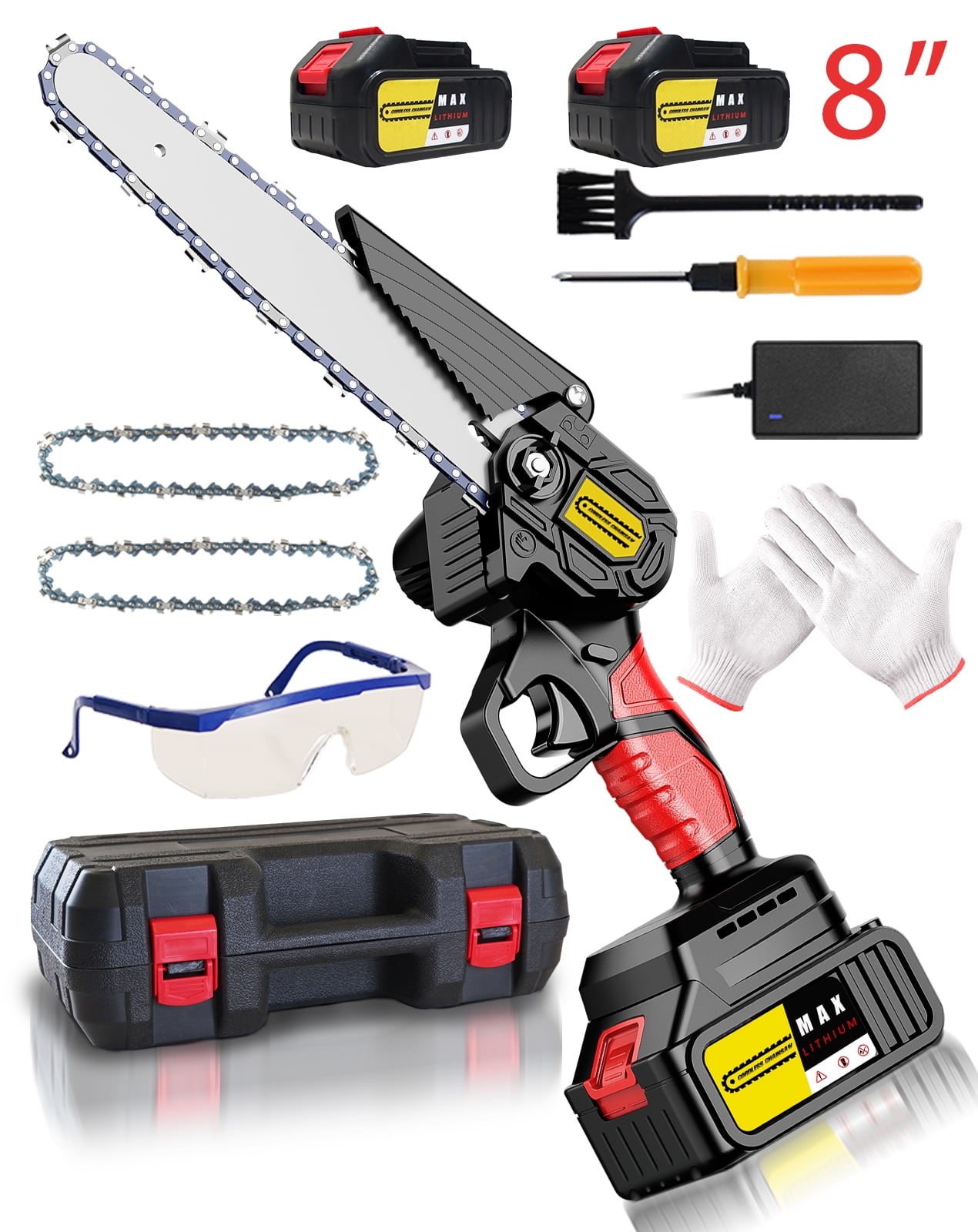 "Amobro 8"" Mini Cordless Chainsaw, 48V Handheld Saw for Outdoor Wood ...