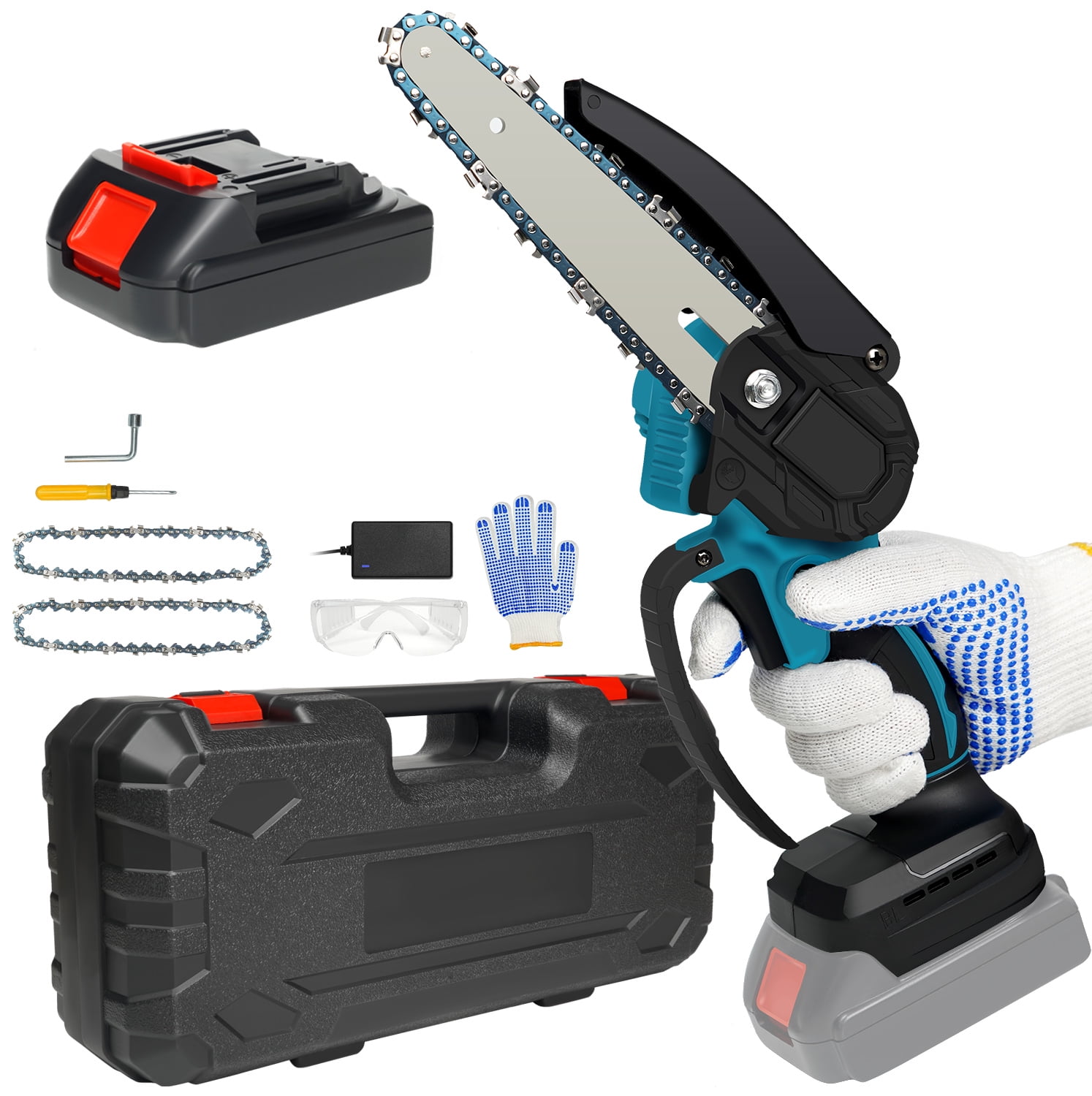 Amobro Mini Chainsaw 4" Cordless Chainsaw 24V Battery Powered Handheld ...