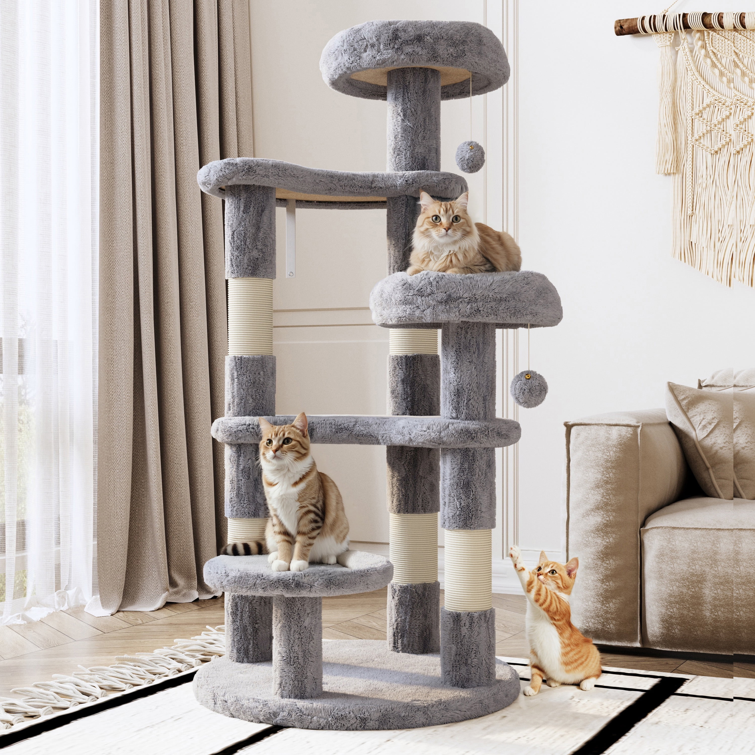 Amolife 55.5" Large Cat Tree and Tower with 5 Scratching Posts, Cat ...