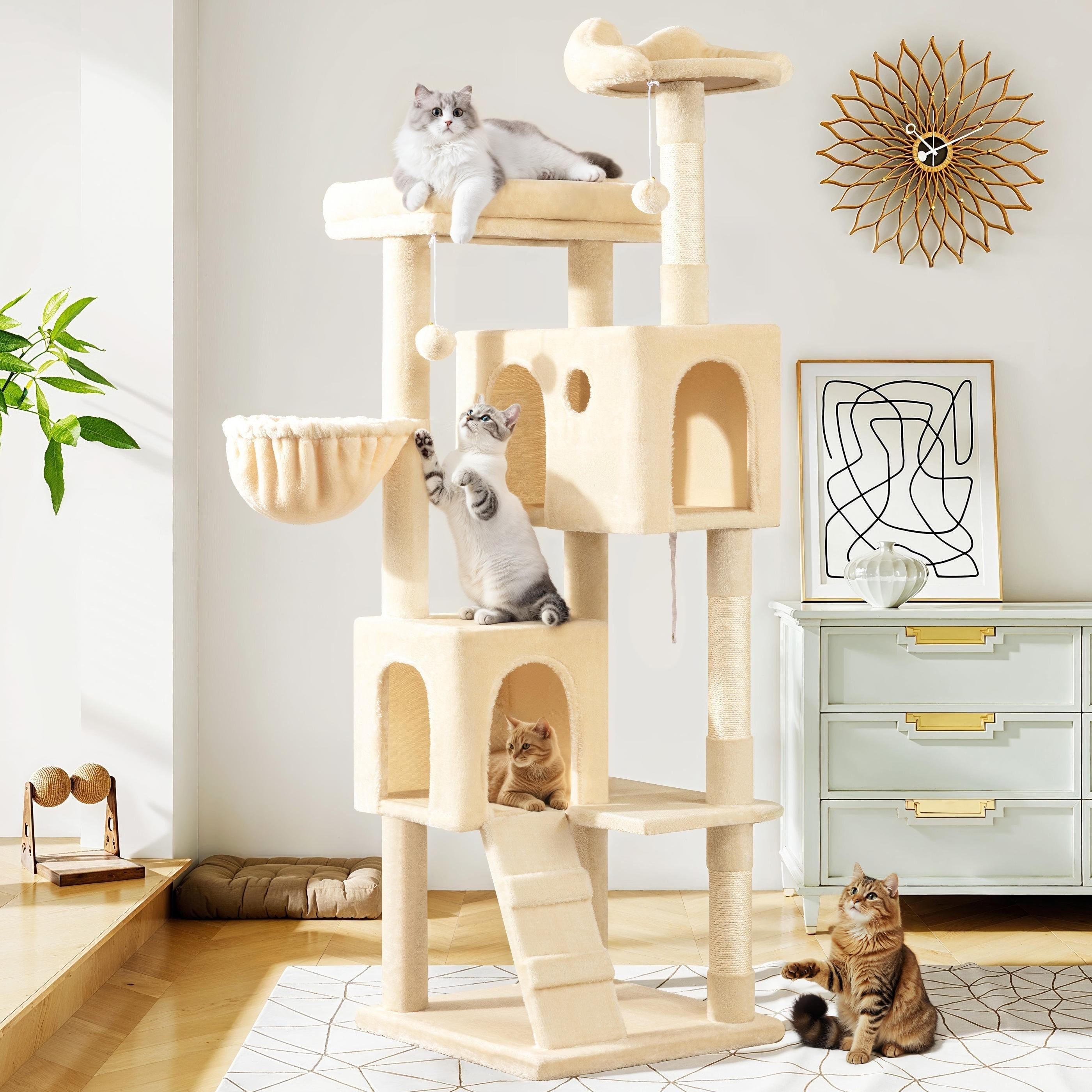 Amolife 64" Large Cat Tree and Tower with Stair, Condo House ...