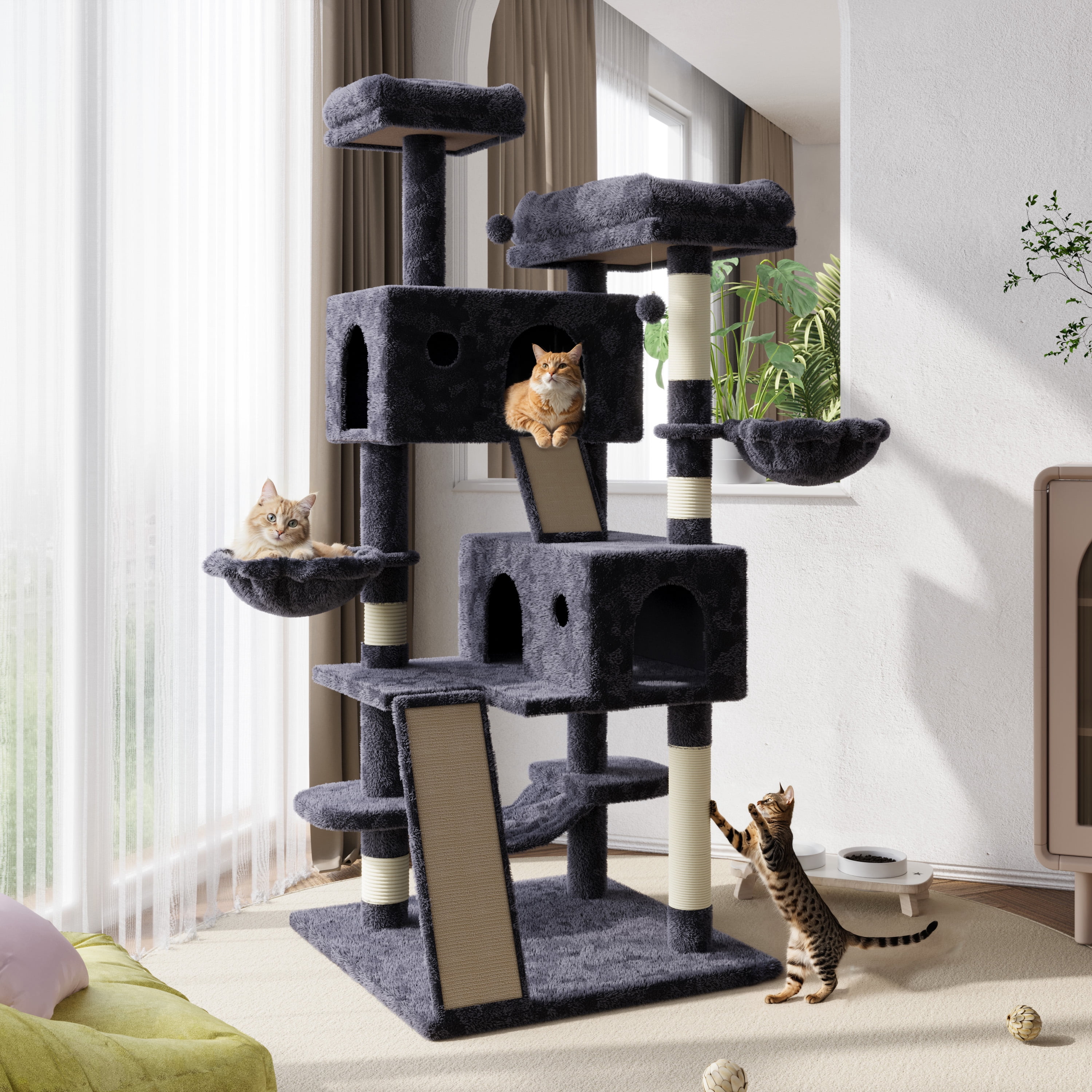 "Amolife 65.7"" Multi-Level Kitty Tree Tower Condo for Large Cats with ...