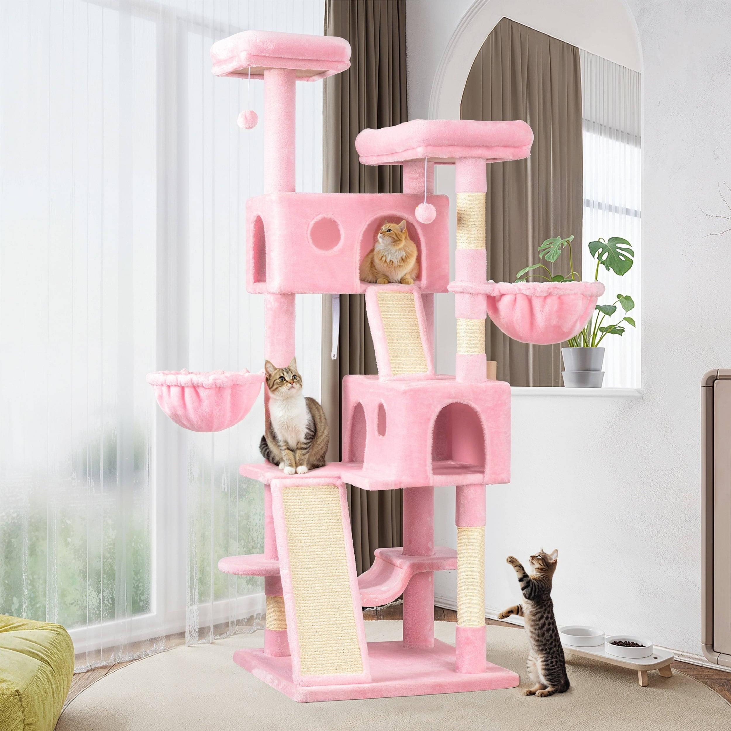 Amolife 65.7" Large Cat Tree and Tower Condo for Indoor Cats with 2 ...