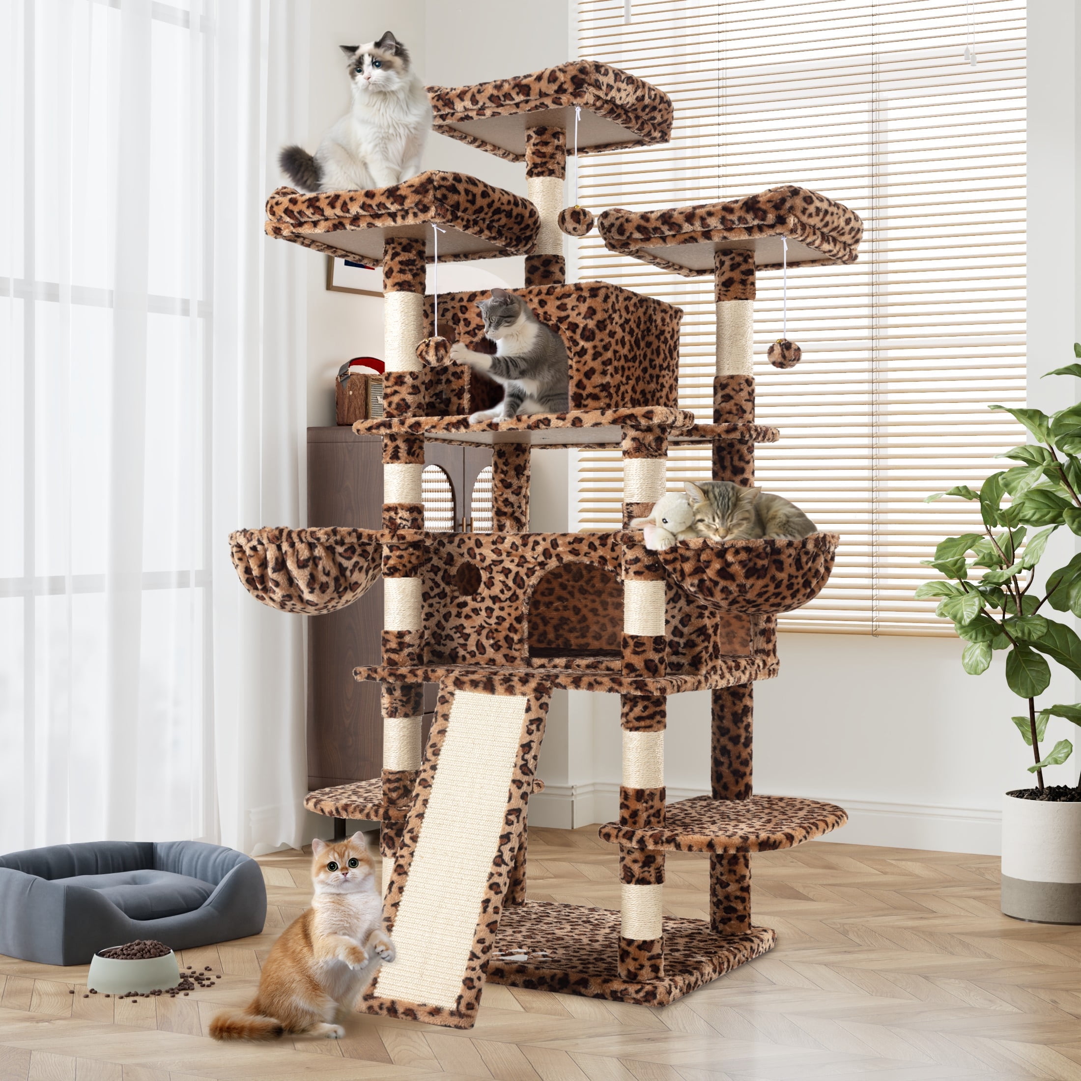 Amolife 68 Inch XL Cat Tower with Hammock, Multi-Level Tree, Scratching ...