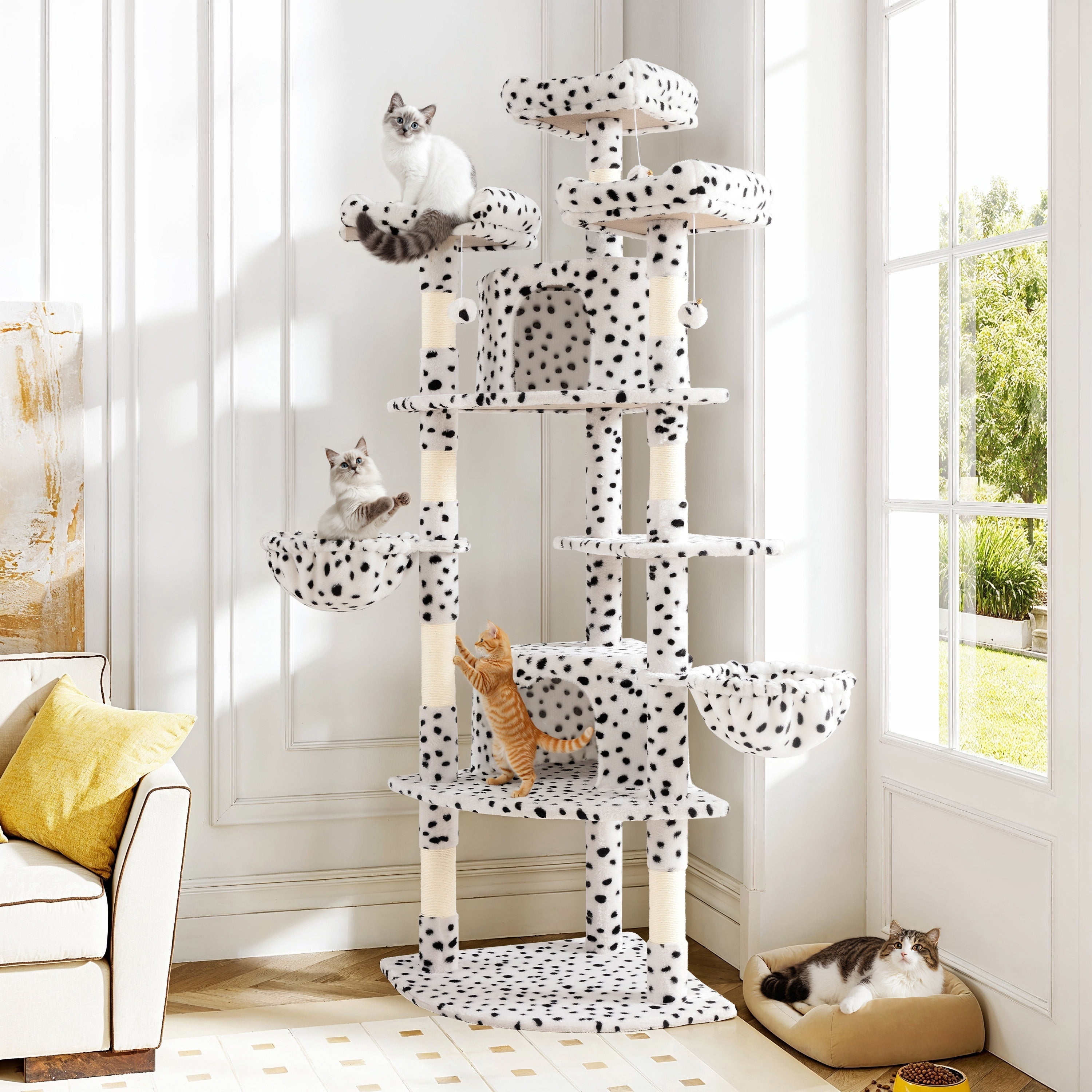 Amolife 73.6" Extra Large Corner Cat Tree, Fan-Shaped Tower with ...