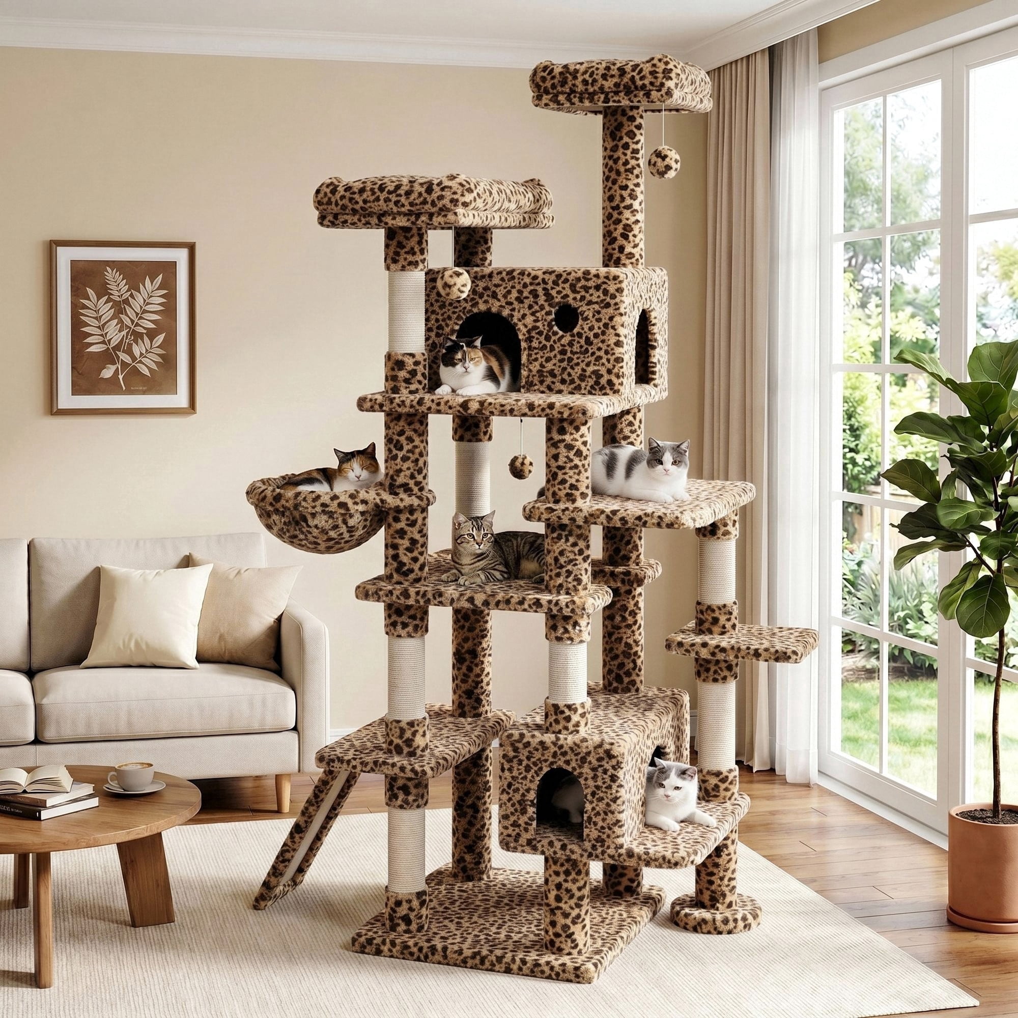 Amolife 82" Multi-Level Large Cat Tree Tower with Hiding Condos, Plush ...