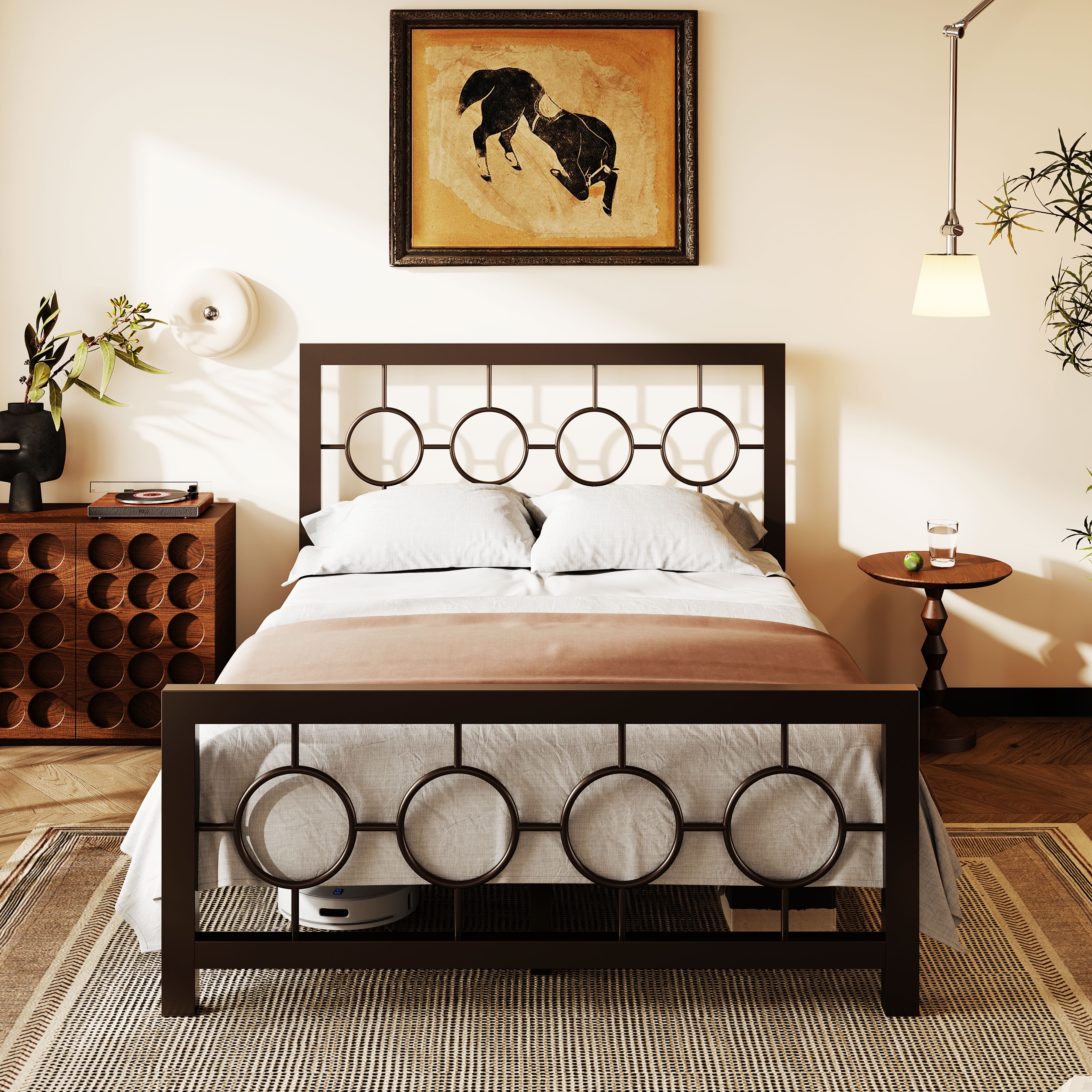 Amolife Full Size Bed Frame, Heavy Duty Metal Platform Bed with Vintage ...