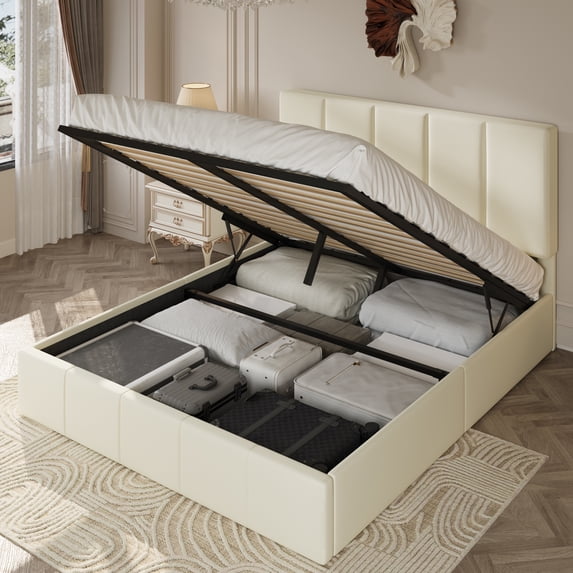 Amolife Full Lift Up Storage Bed Frame with Velvet Adjustable Headboard ...
