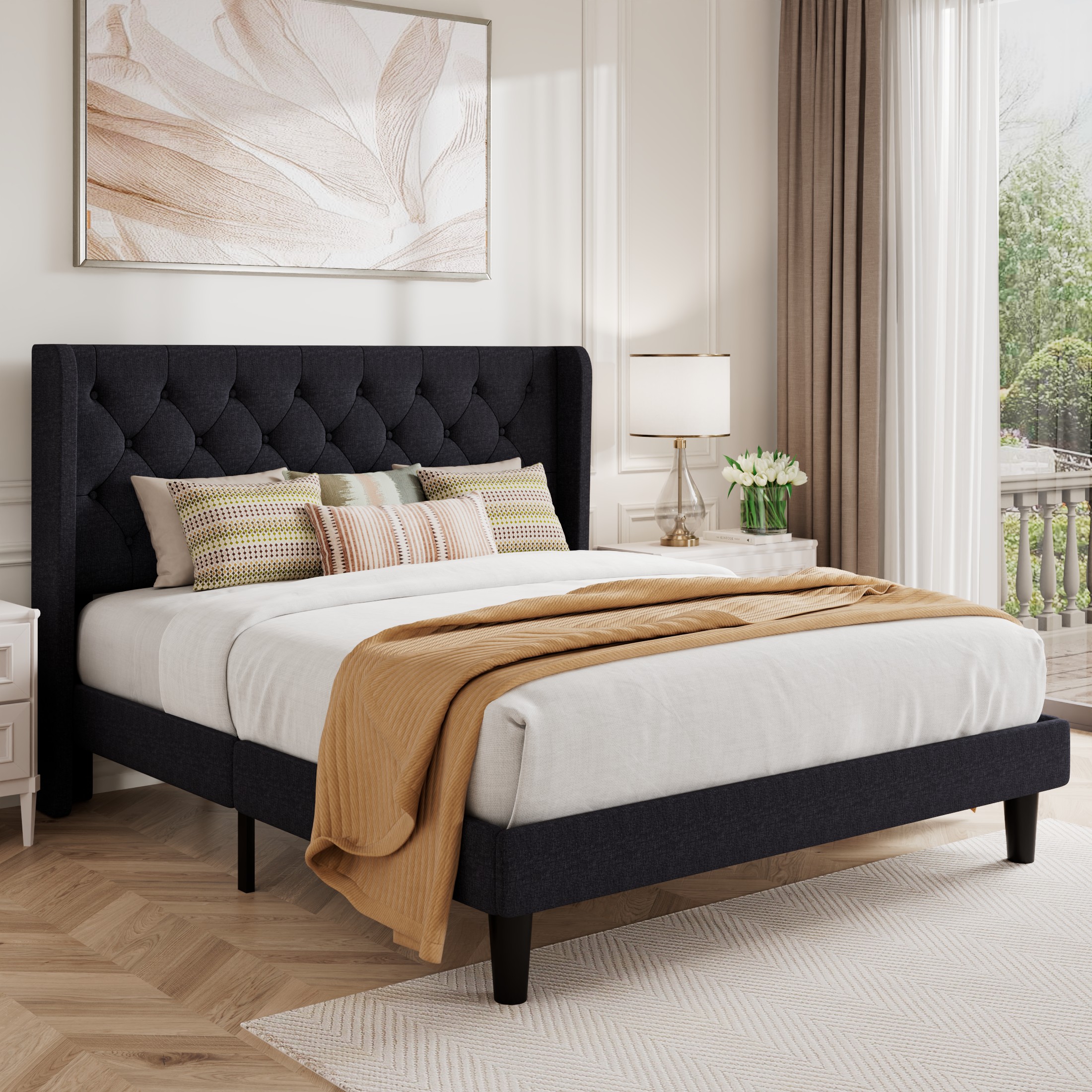 DWVO Upholstered Full Size Bed Frame, Wingback Platform Bed with Wood ...