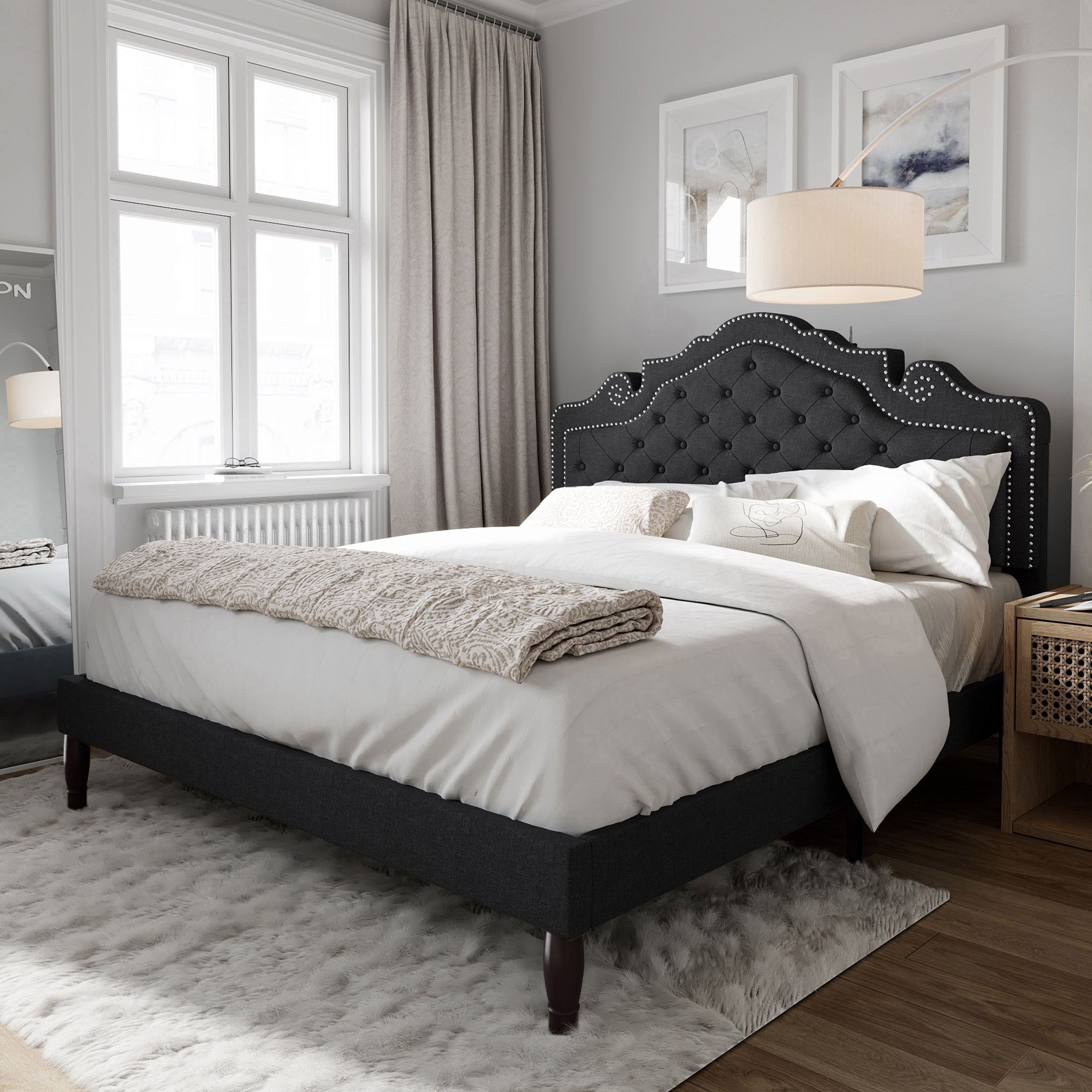 Amolife Full Size Upholstered Platform Bed Frame with Adjustable ...