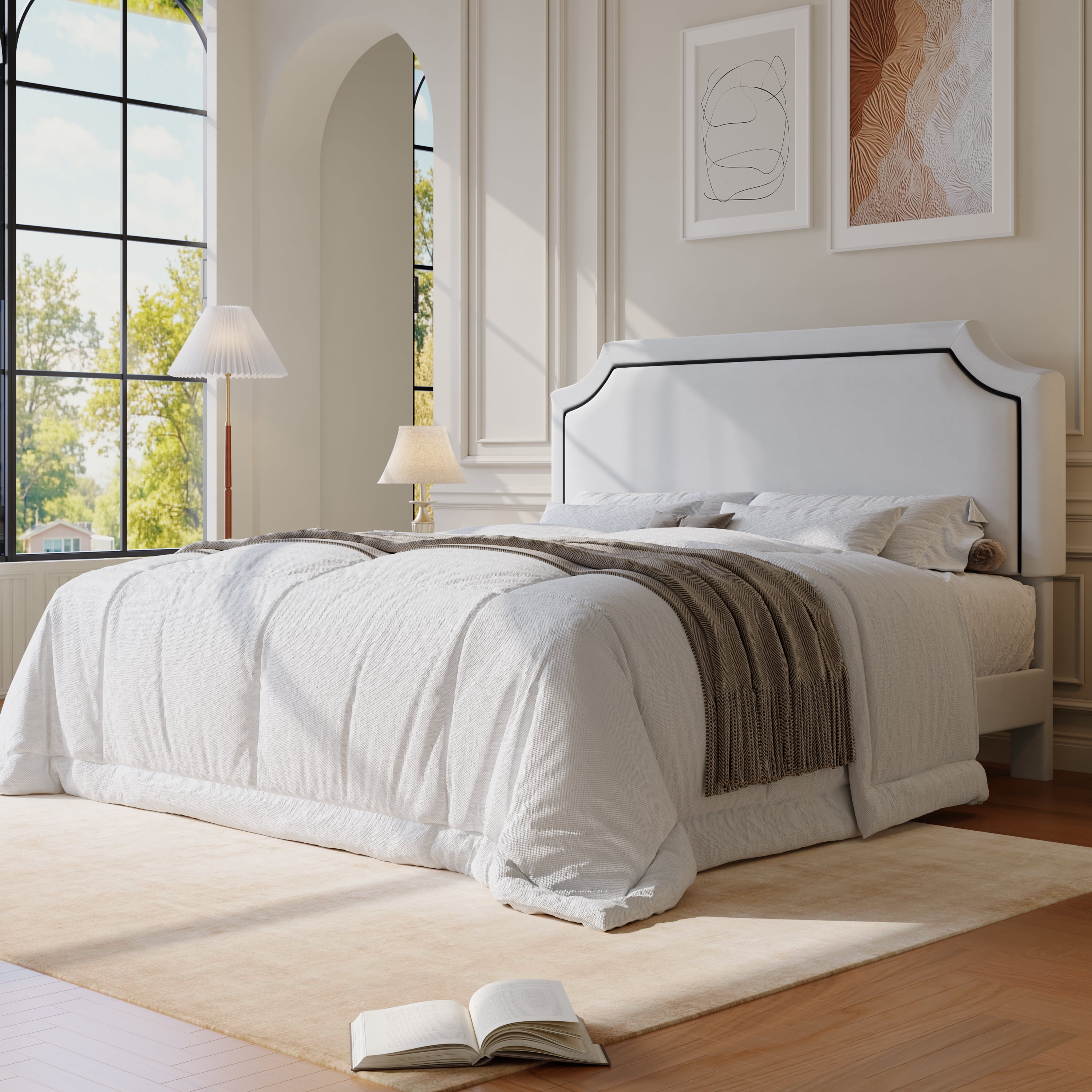 Amolife King Bed Frame, Upholstered Platform Bed with Streamlined ...