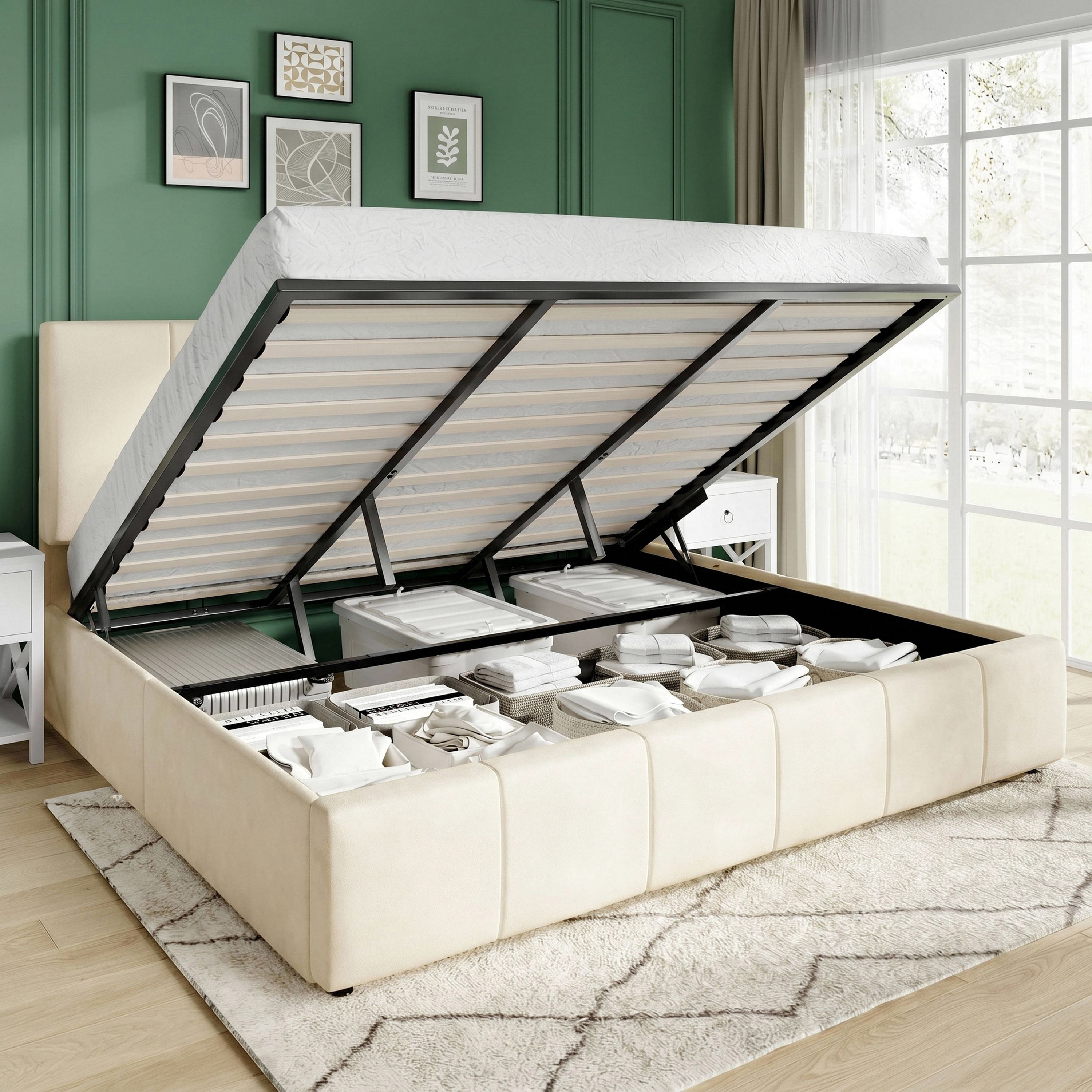 Amolife King Size Lift Up Storage Bed Frame, Velvet Upholstered ...