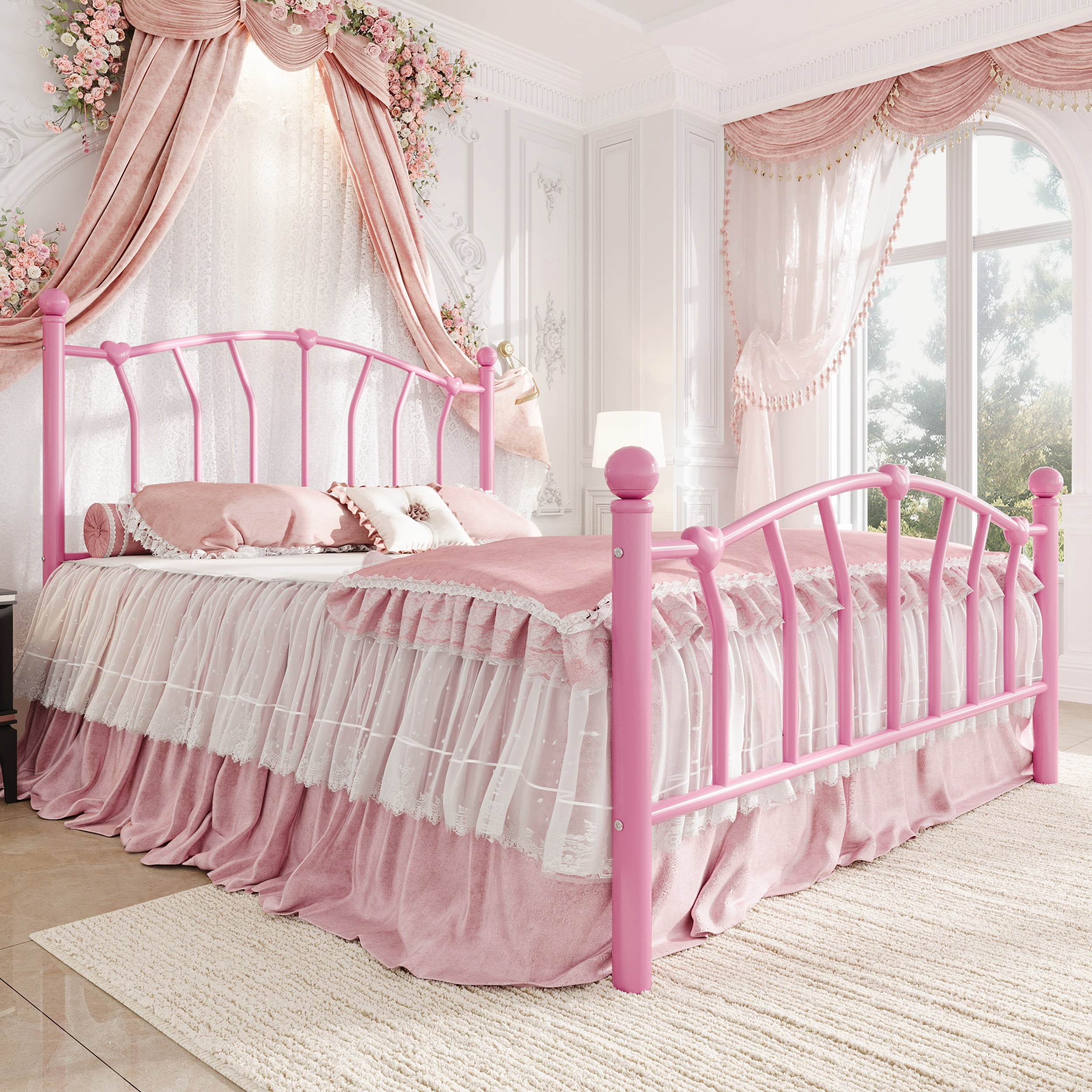 Amolife Queen Bed Frame, Metal Platform Bed with Heart-Shaped Headboard ...