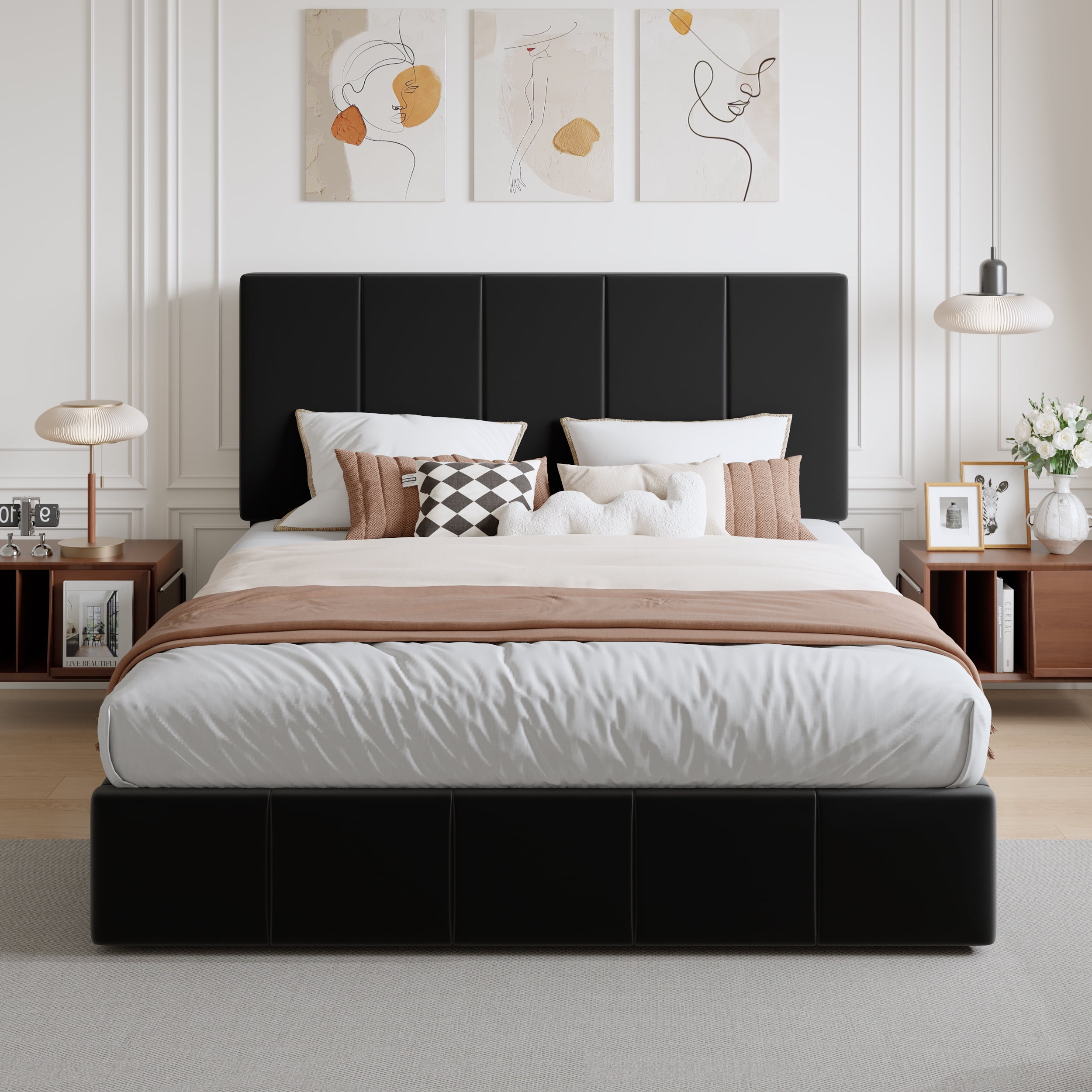 Amolife Queen Dutch Velvet Upholstered Platform Bed Frame with a ...