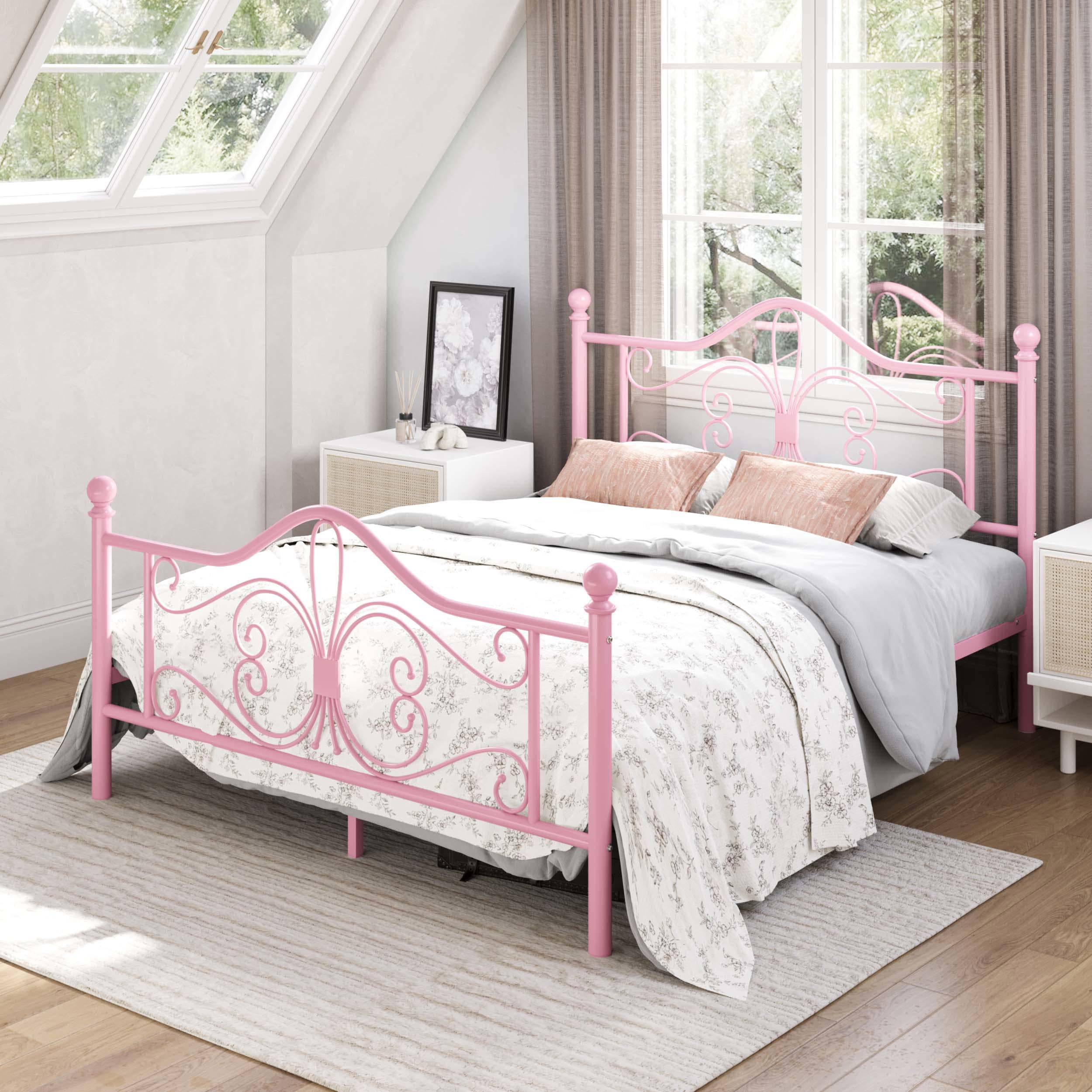 Amolife Queen Size Metal Platform Bed Frame With Vintage Butterfly ...