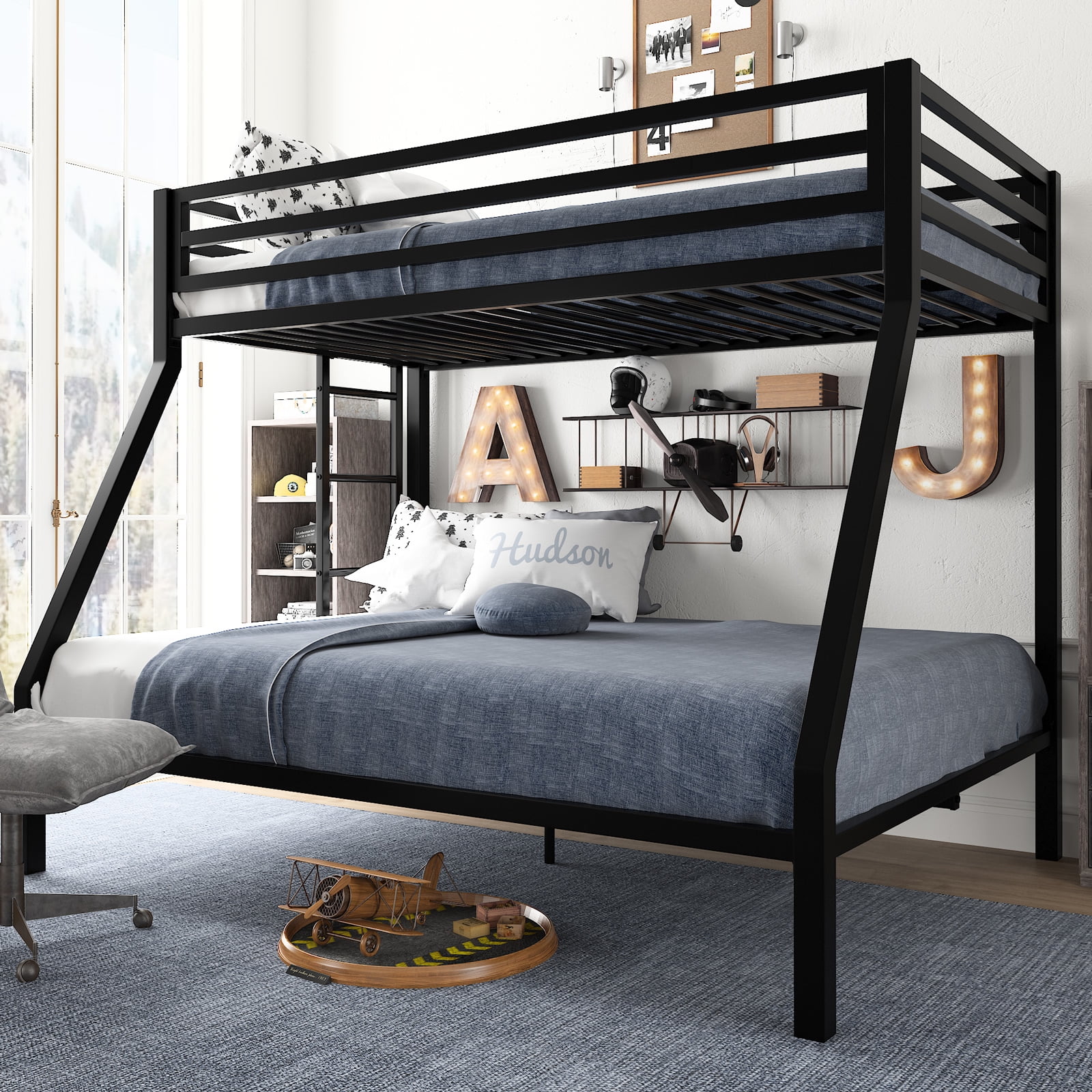 Amolife Twin Over Full Metal Bunk Bed with Removable Stairs, Full ...